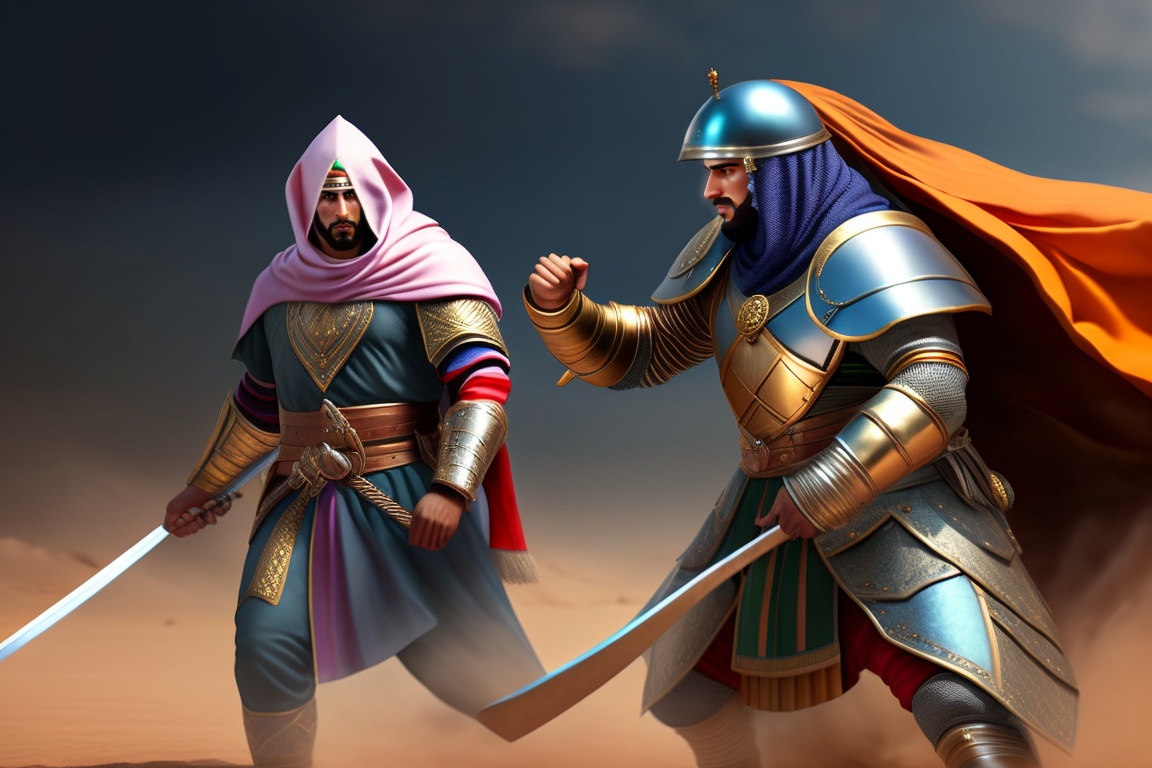 Lexica - Arab in fighting with a warrior in armor, realistic, 4k