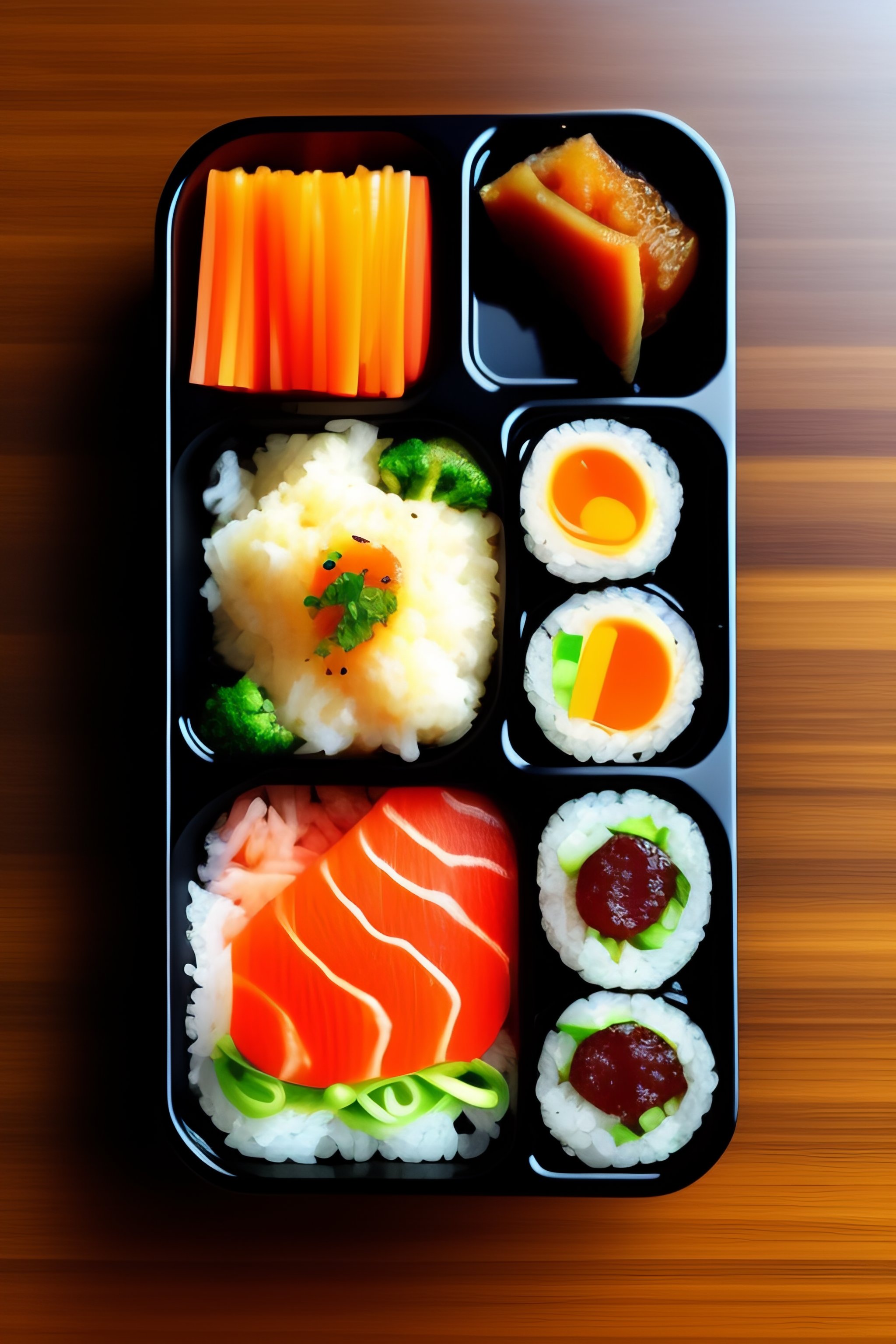 Lexica - Bento box with sushi, onigiri, and noodles