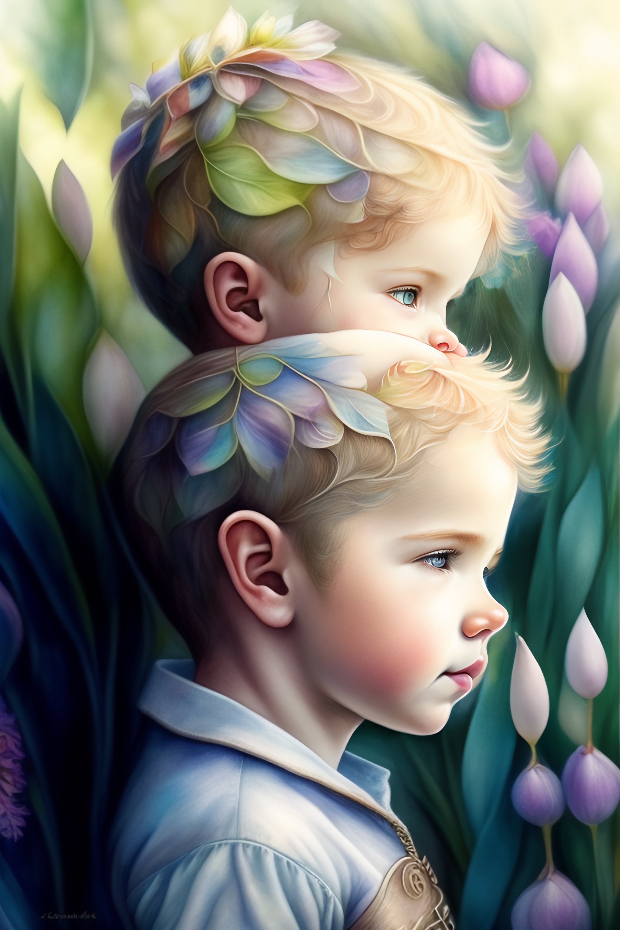 Lexica - Pencil drawing 2ears toddle boy spring elf, water color ...