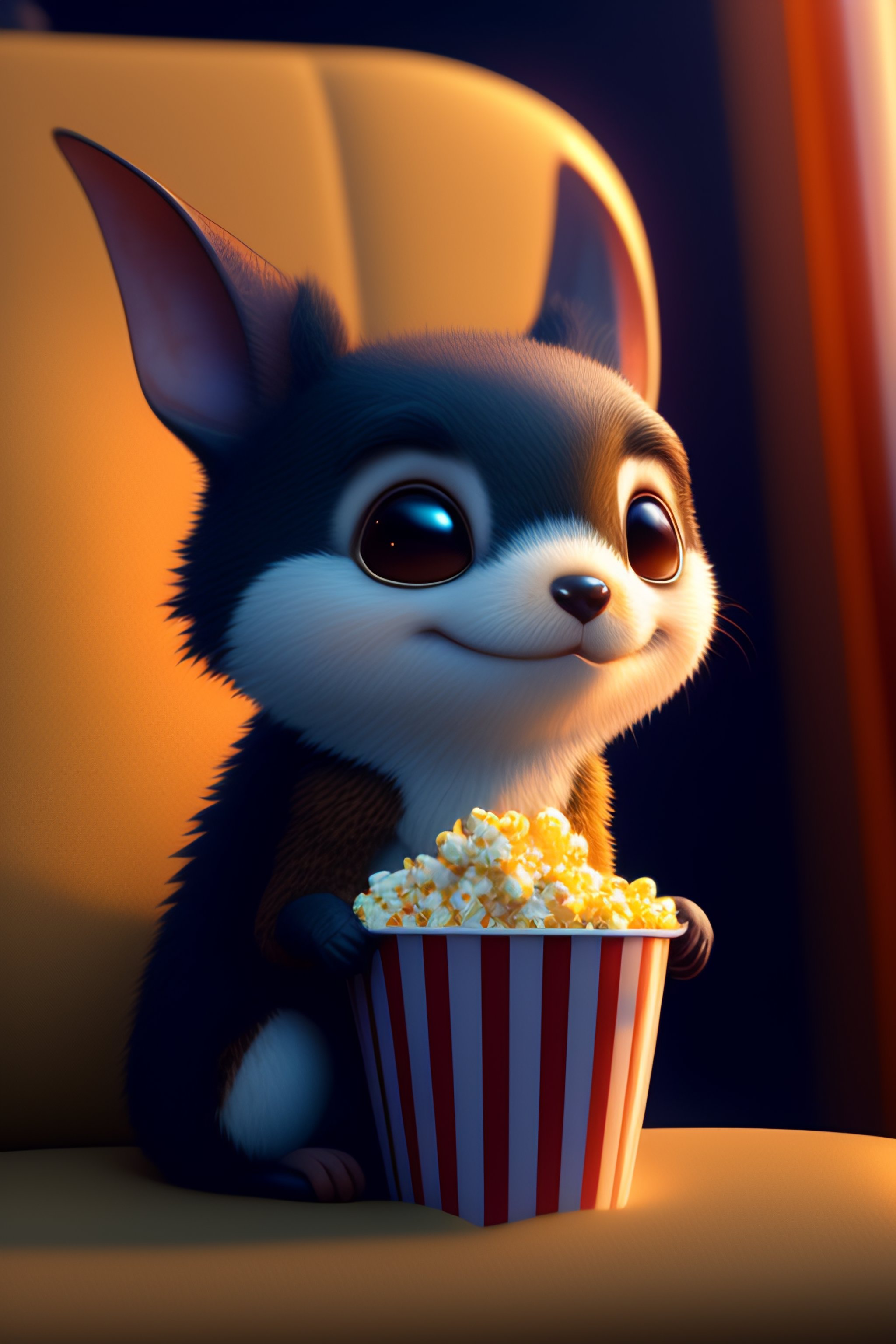 Lexica - Cute small humanoid bat sitting in a movie theater eating ...