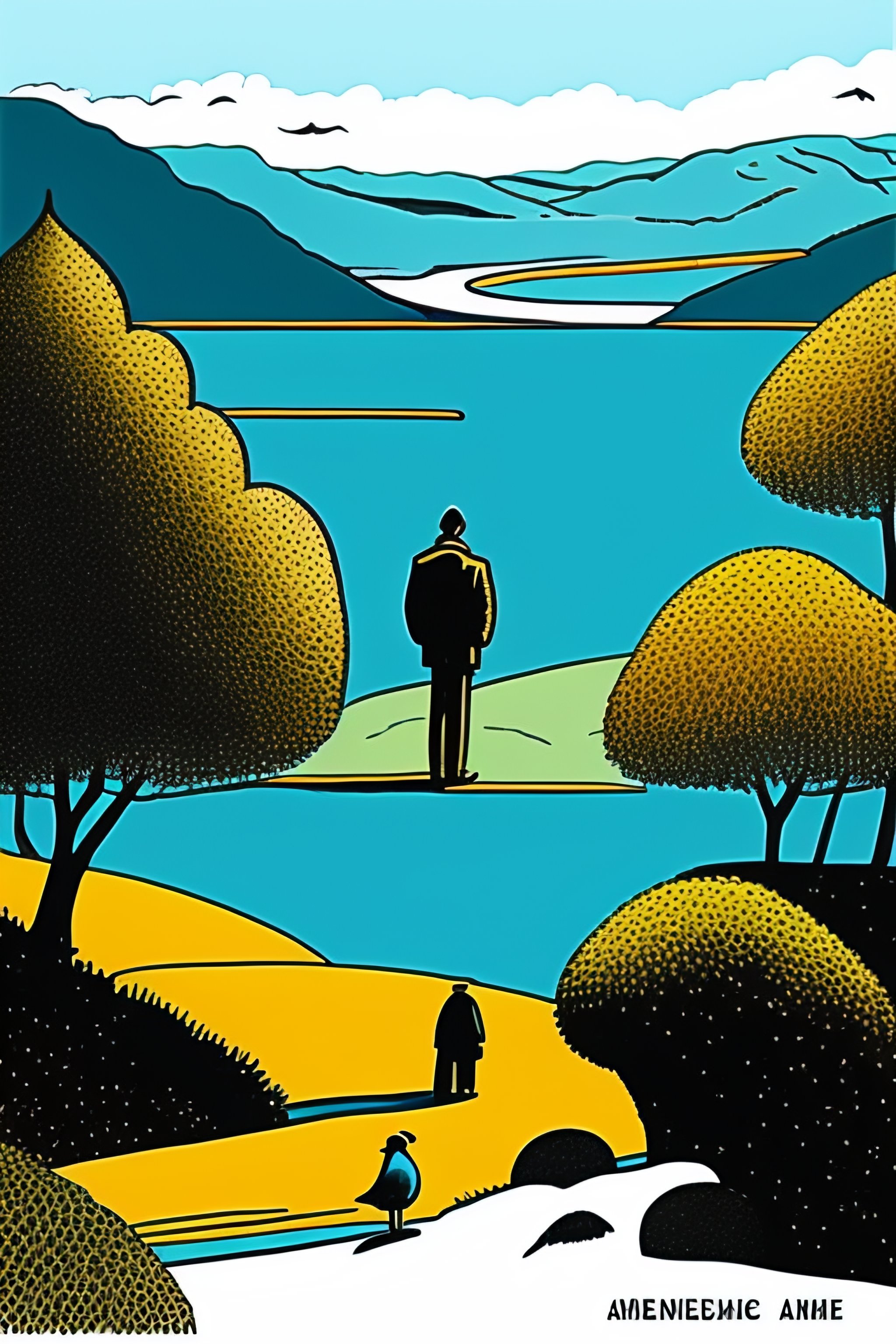 Lexica - A alone man. pen and ink, birds eye view, illustrated by hergé ...