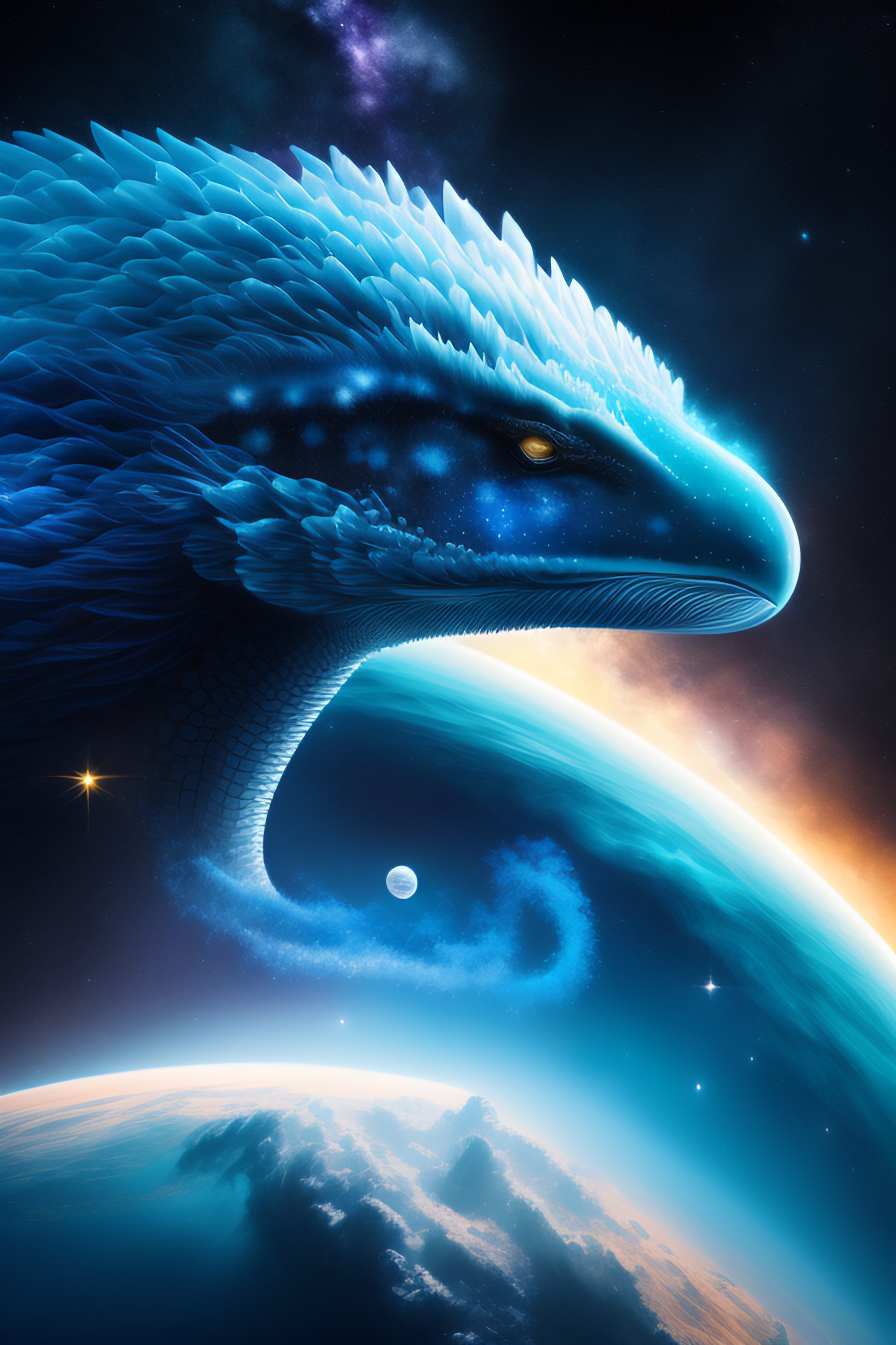 Lexica - A blue hydra flying in outer space