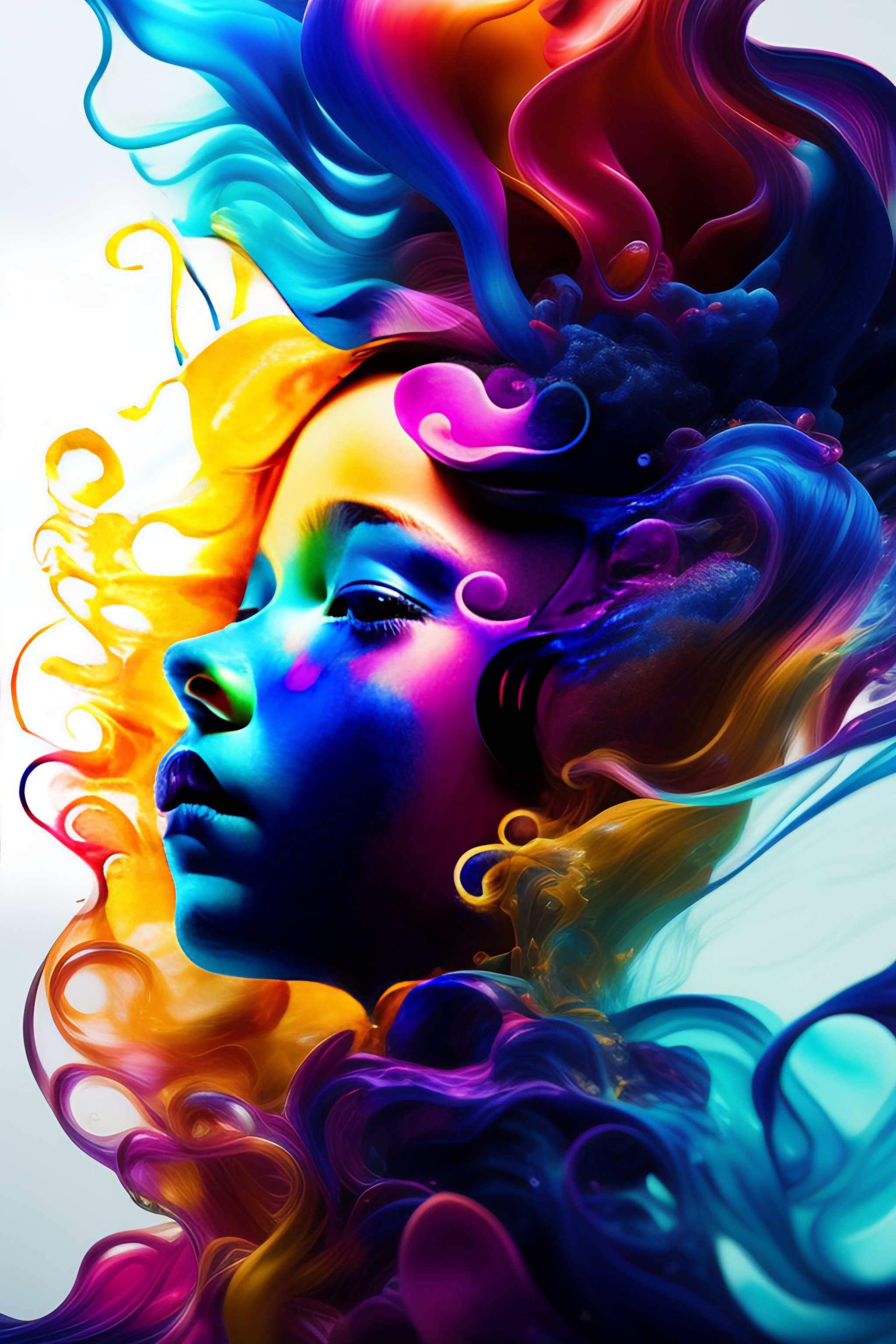 Lexica - Colorful underwater ink art of a 10 year old girl, Romantic ...