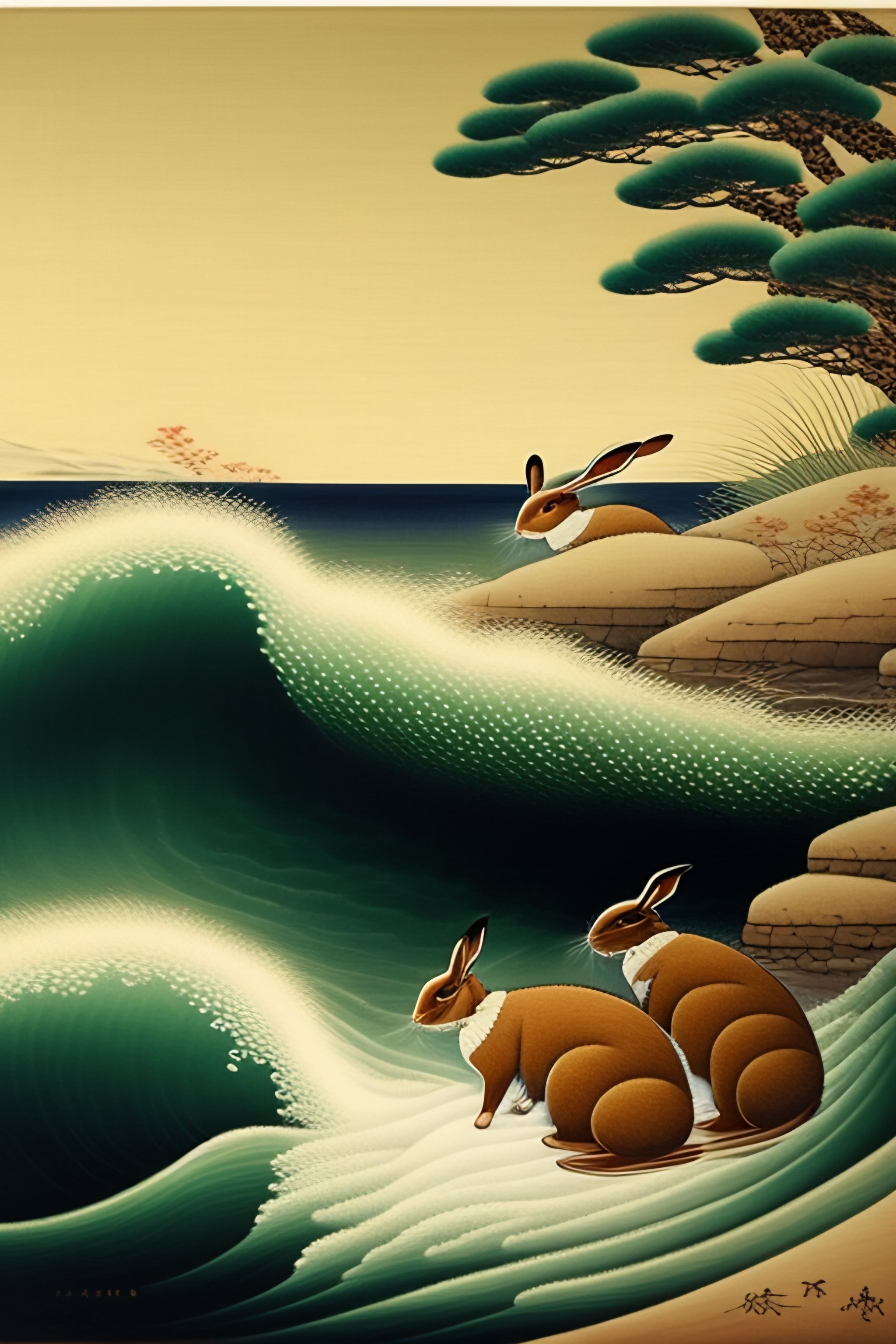 Lexica - Rabbits Frolicking in the Waves by Kano Osanobu japanese ...