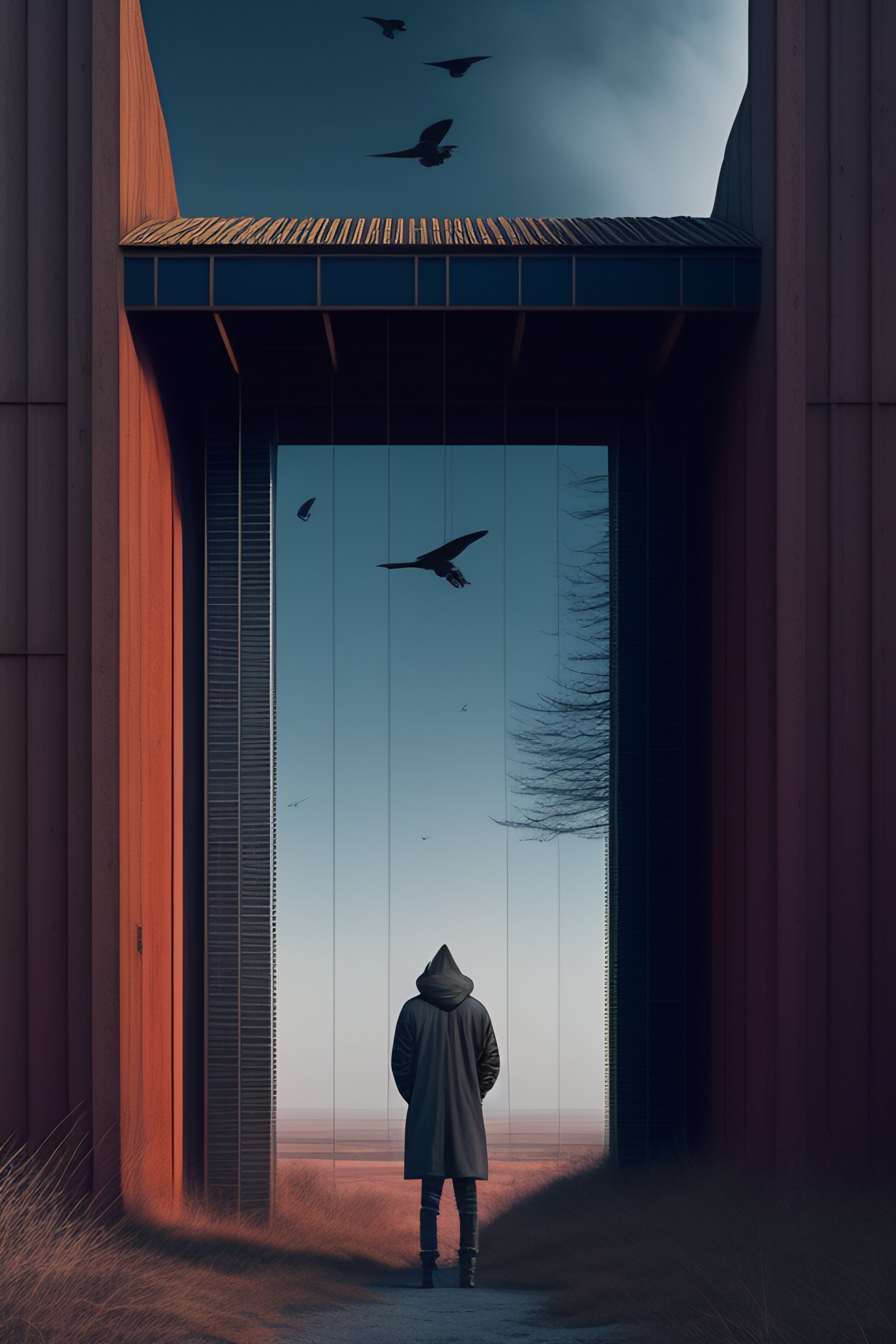 Lexica - Vertical film frame, junkie guy, wearing a hoodie on his head ...