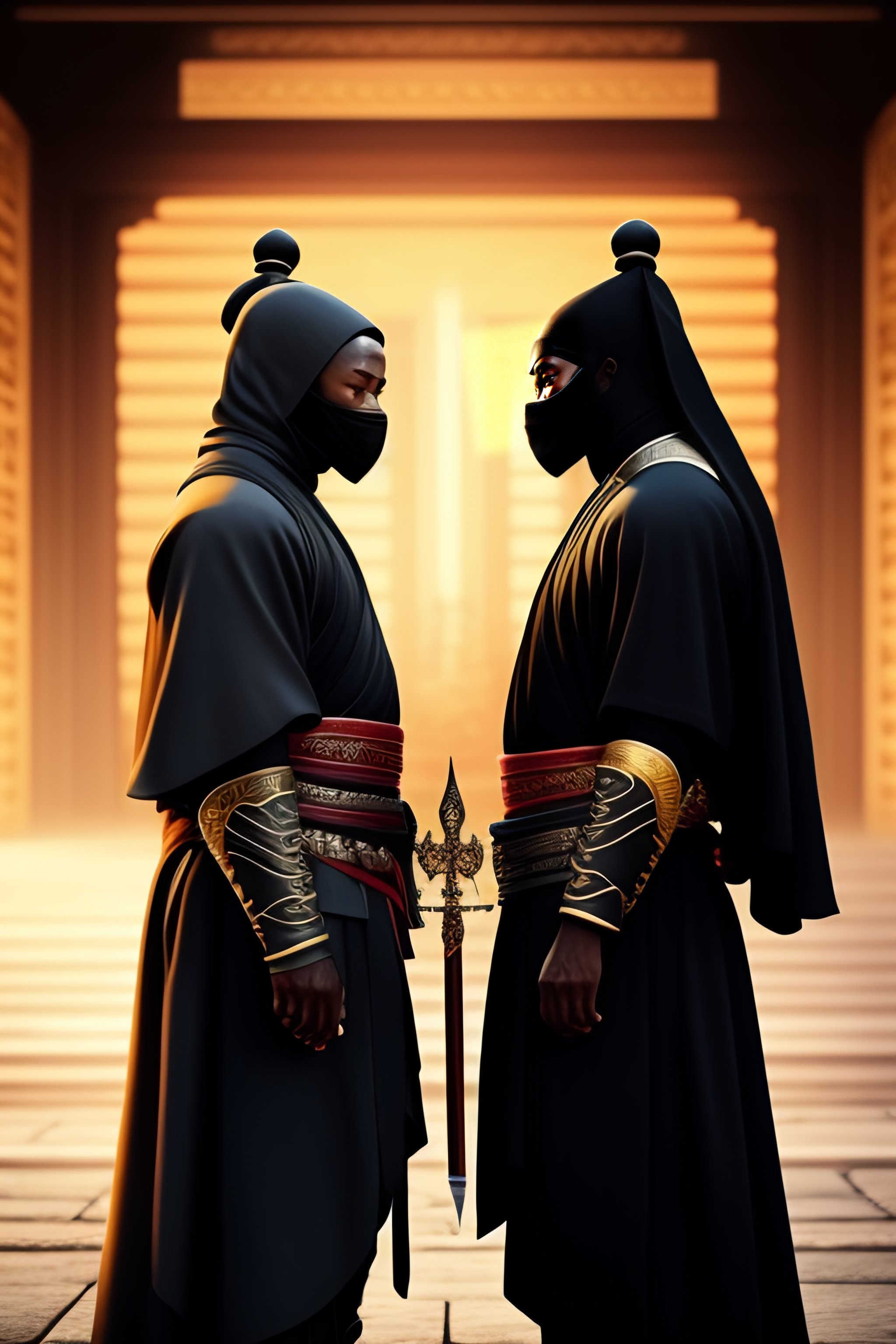 Lexica - Image of two black Ninjas assassins talking to each other in ...