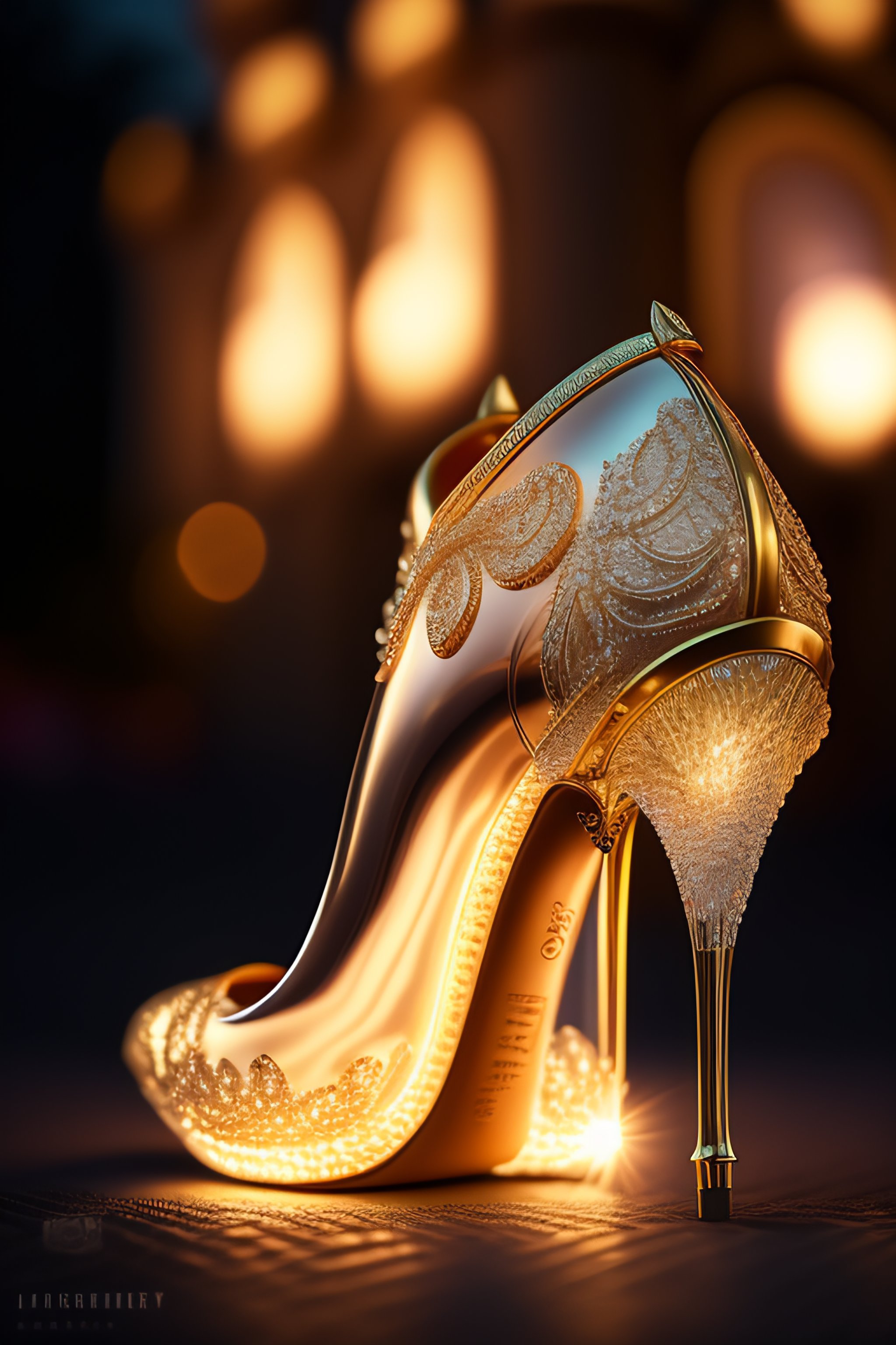 Lexica - Shiny clear intricate high heel shoe in front of a castle, 8k ...