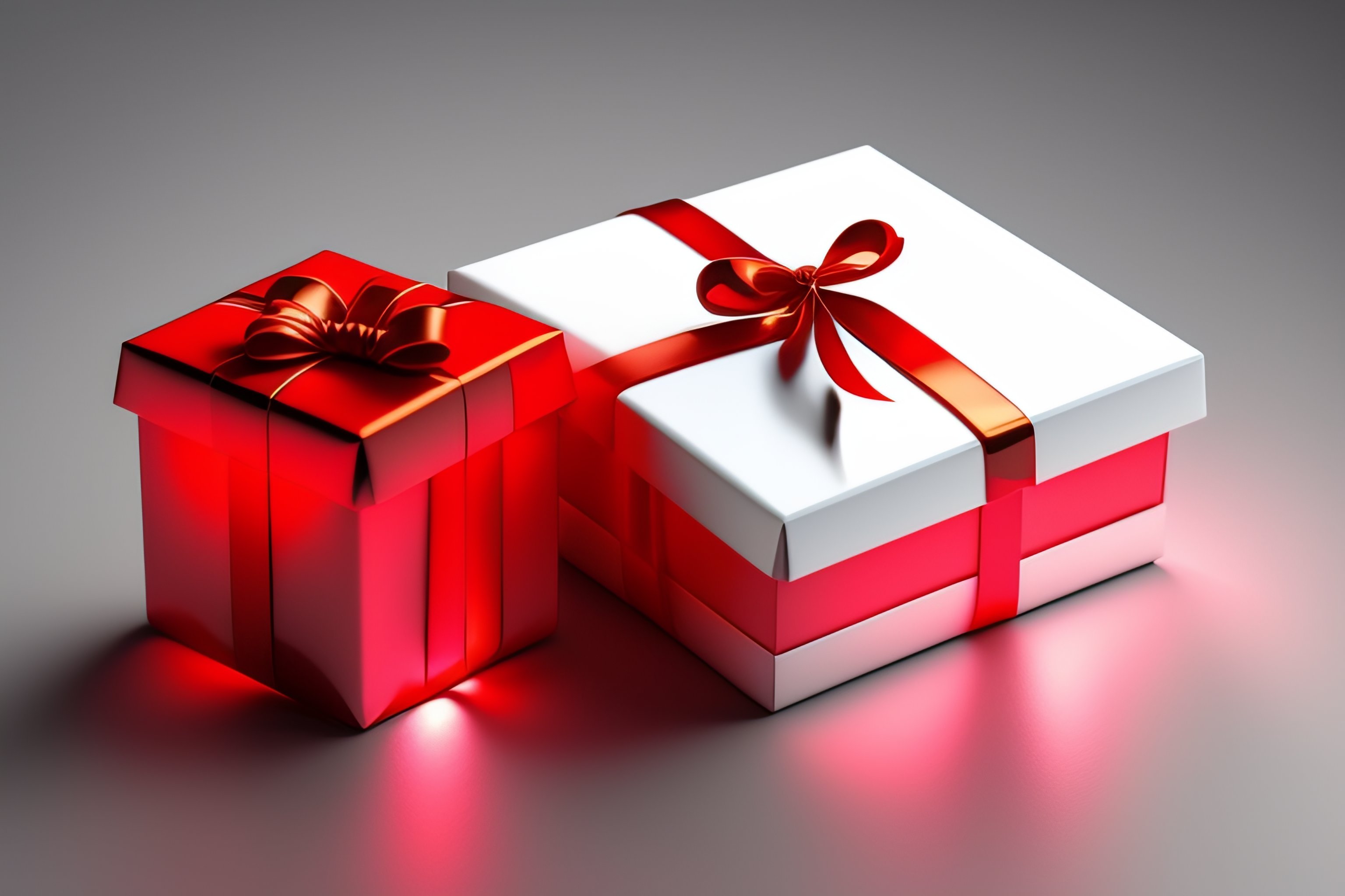 Lexica - Open gift white box with glow inside, red undone ribbon