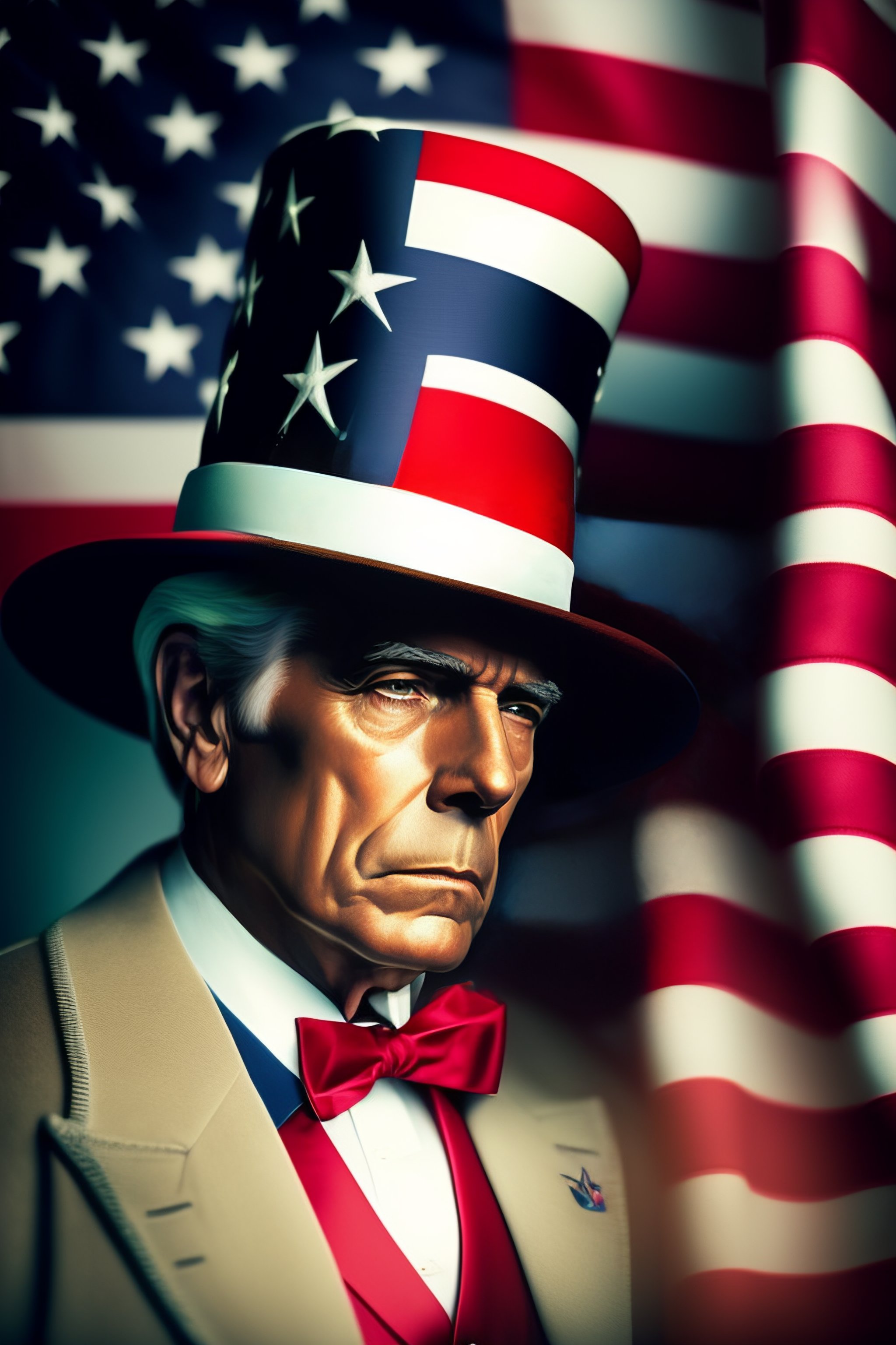 Lexica - Portrait of uncle sam in patriotc top hat holding the u.s ...
