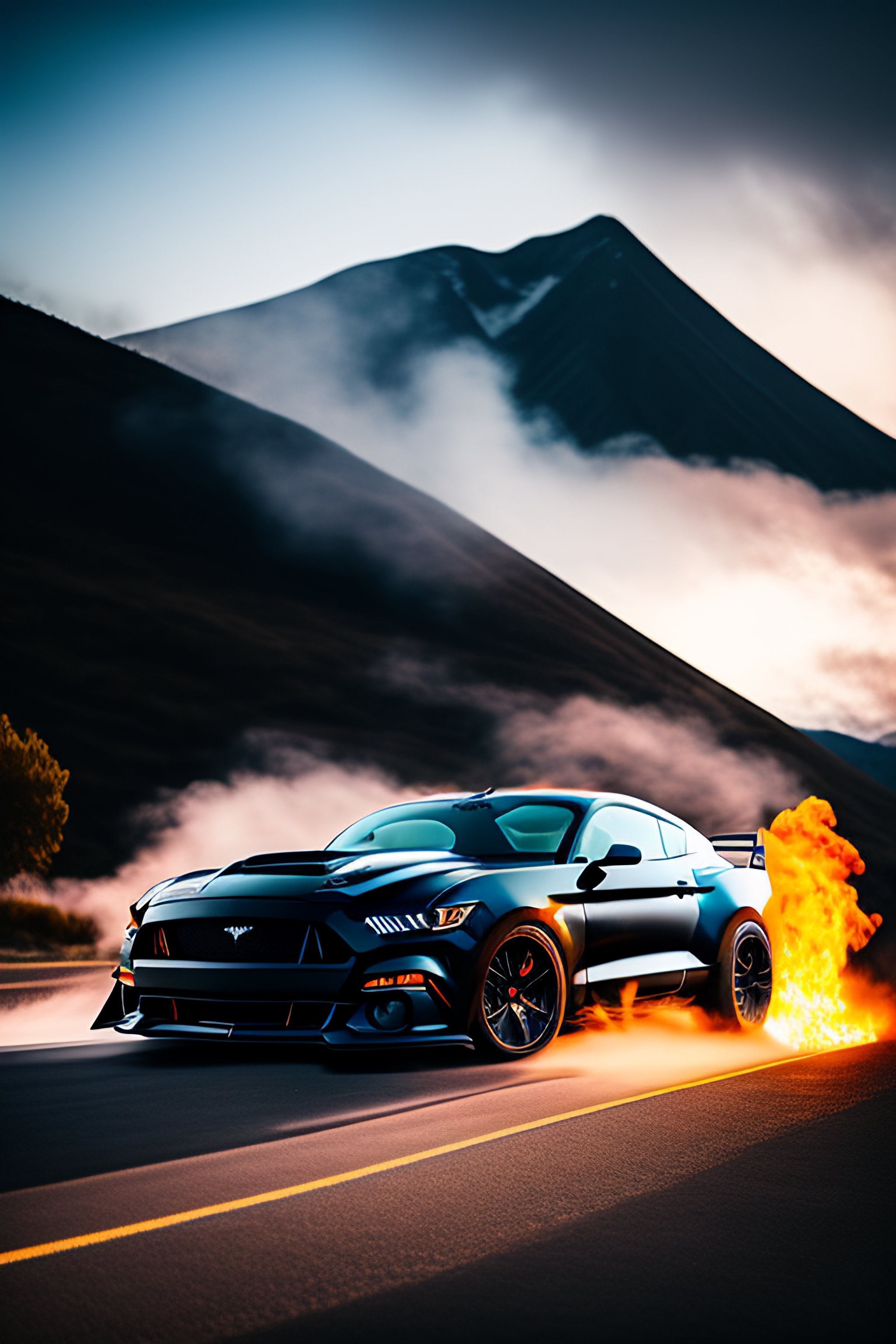 Lexica - Highly detailed black mustang GTR front side, cinematic view ...