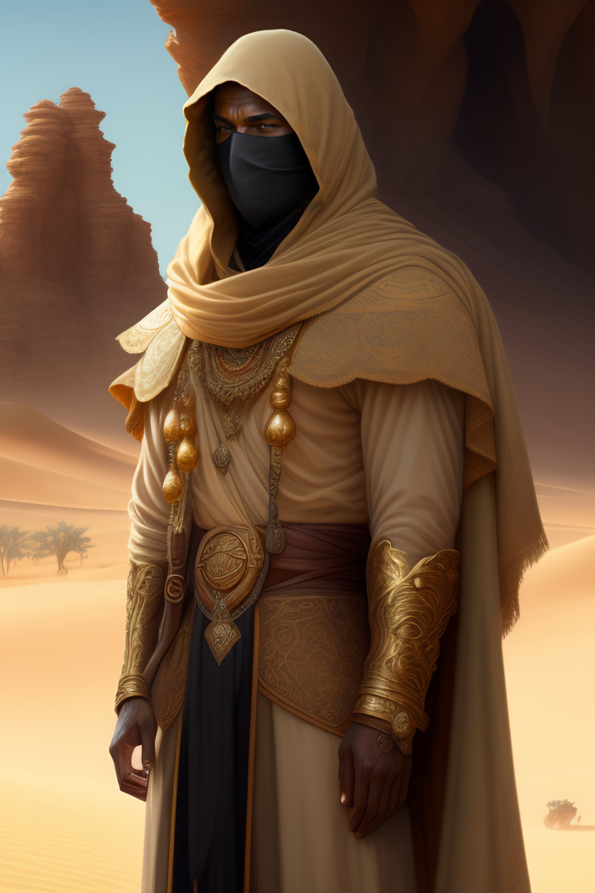 Lexica - A drawing of a masked man in dusty clothes with a sharp look ...