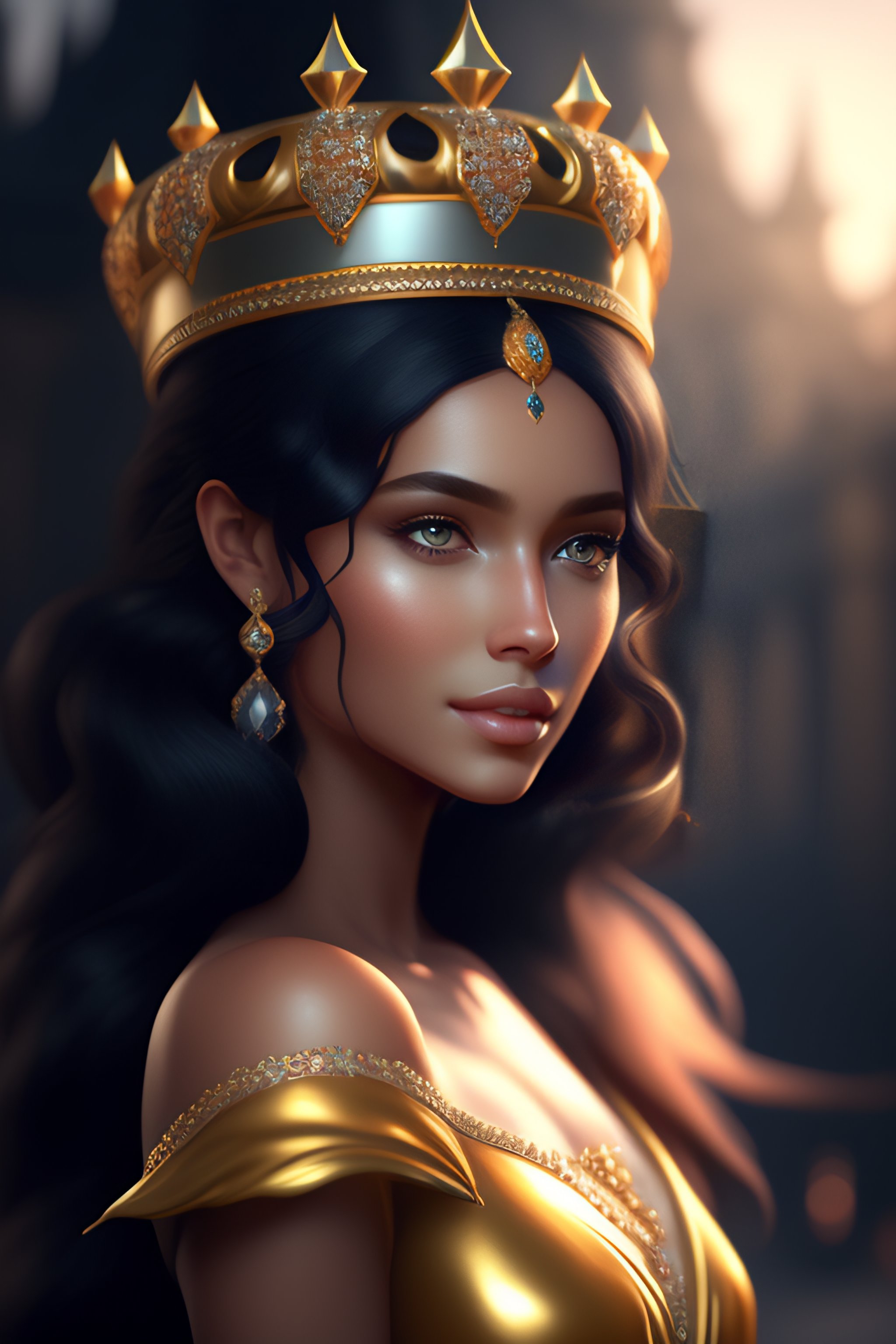 Lexica - Portrait of a princess with a crown. cute face. black fluffy ...