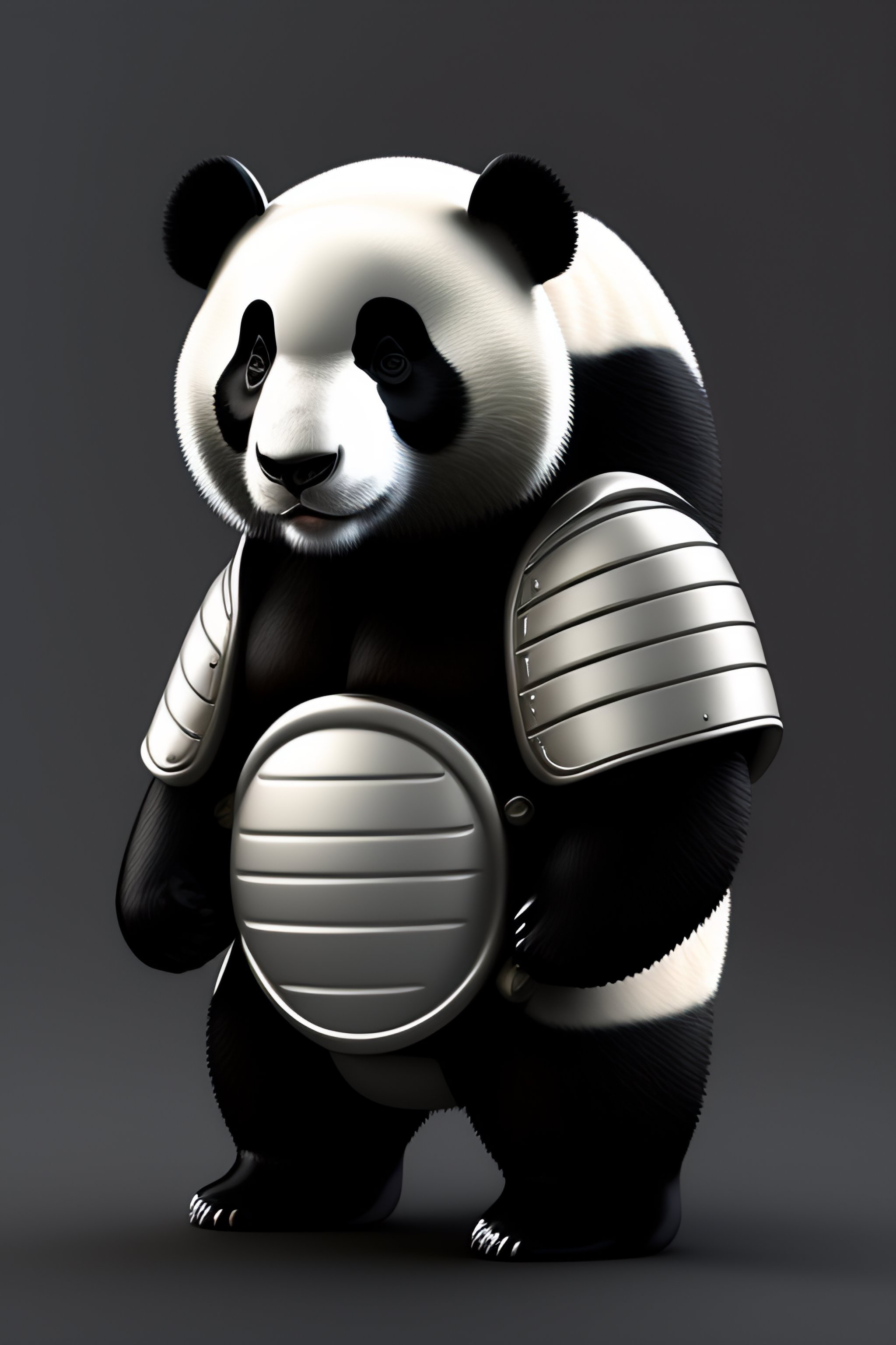 Lexica - Panda armored, cartoon style, minimalist, black and white