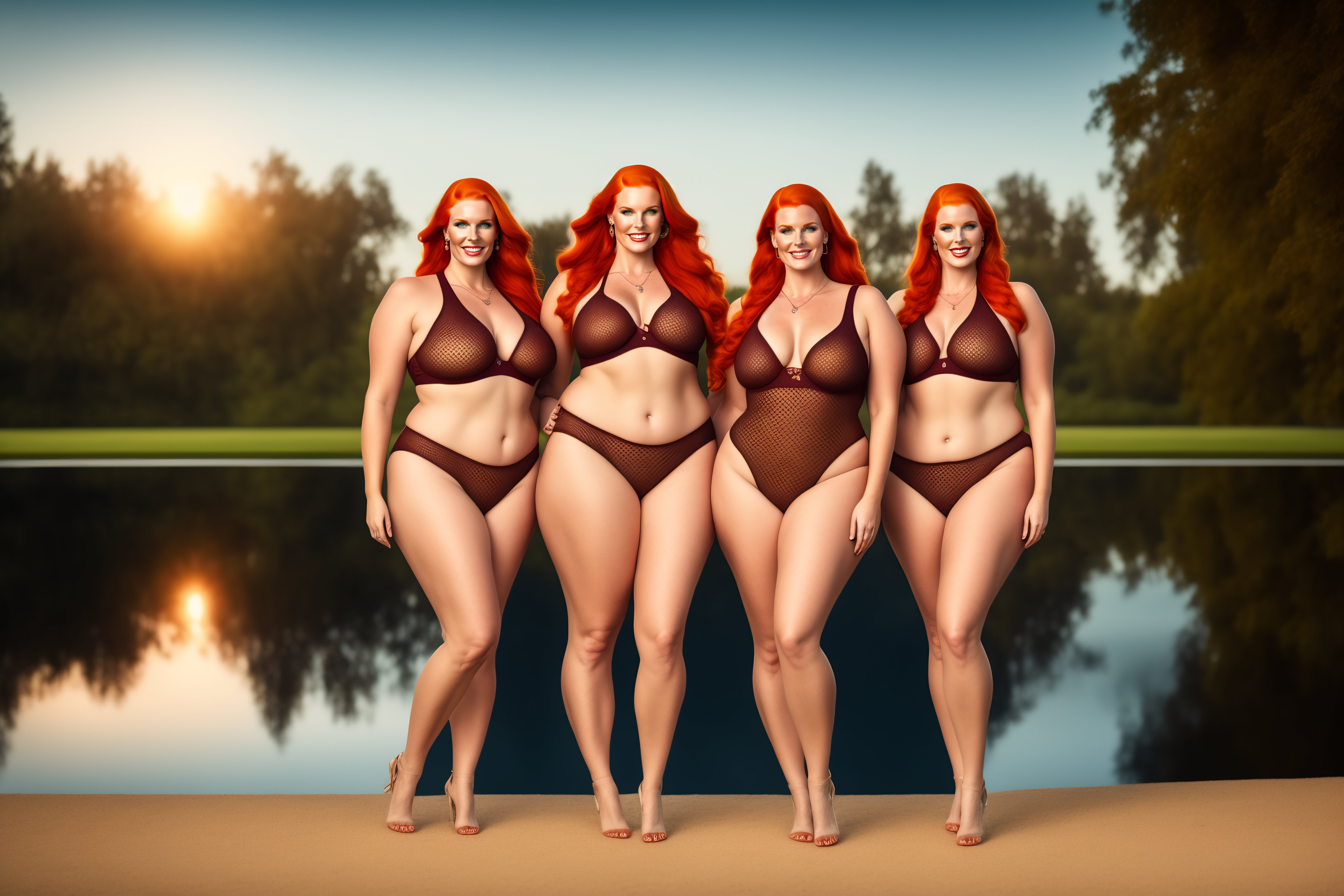 Lexica A Group Of Symmetrical Smiling Plus Size Redhead Woman Dressed