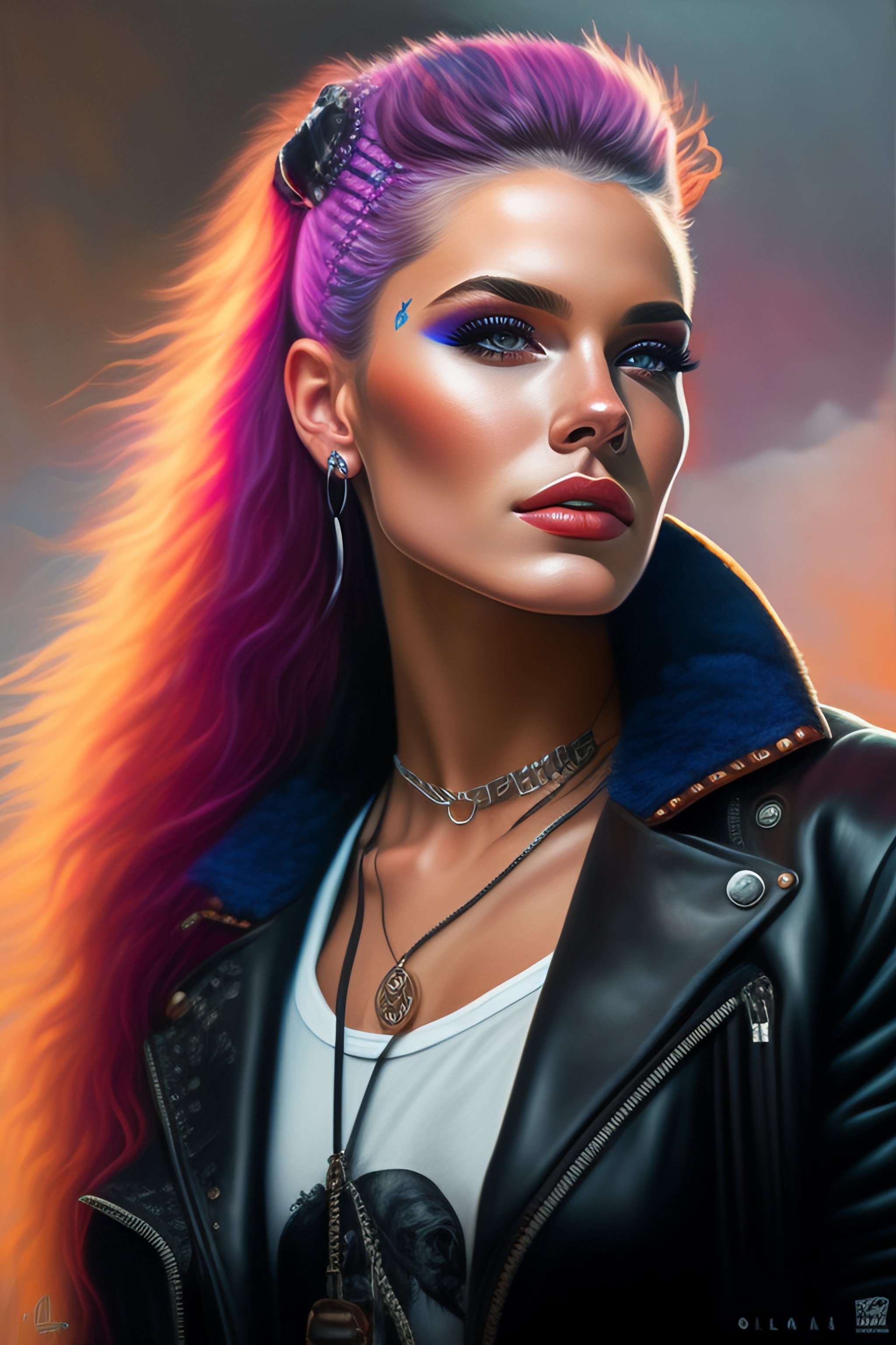 Lexica - Cute punk rock girl, mad max jacket, renaissance, cables on ...