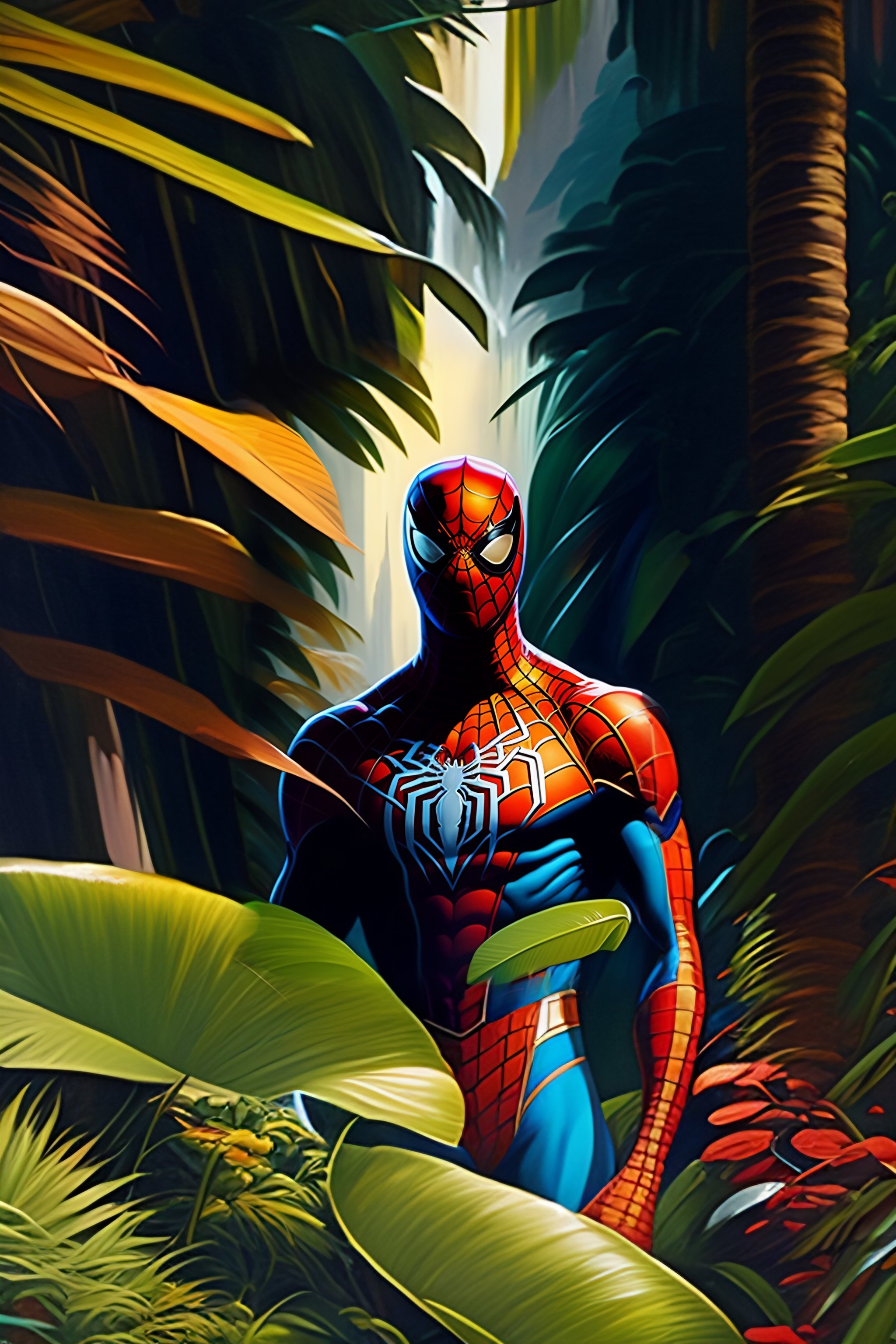 Lexica - "Spider-Man in the Jungle" by Syd Mead, cold color palette ...