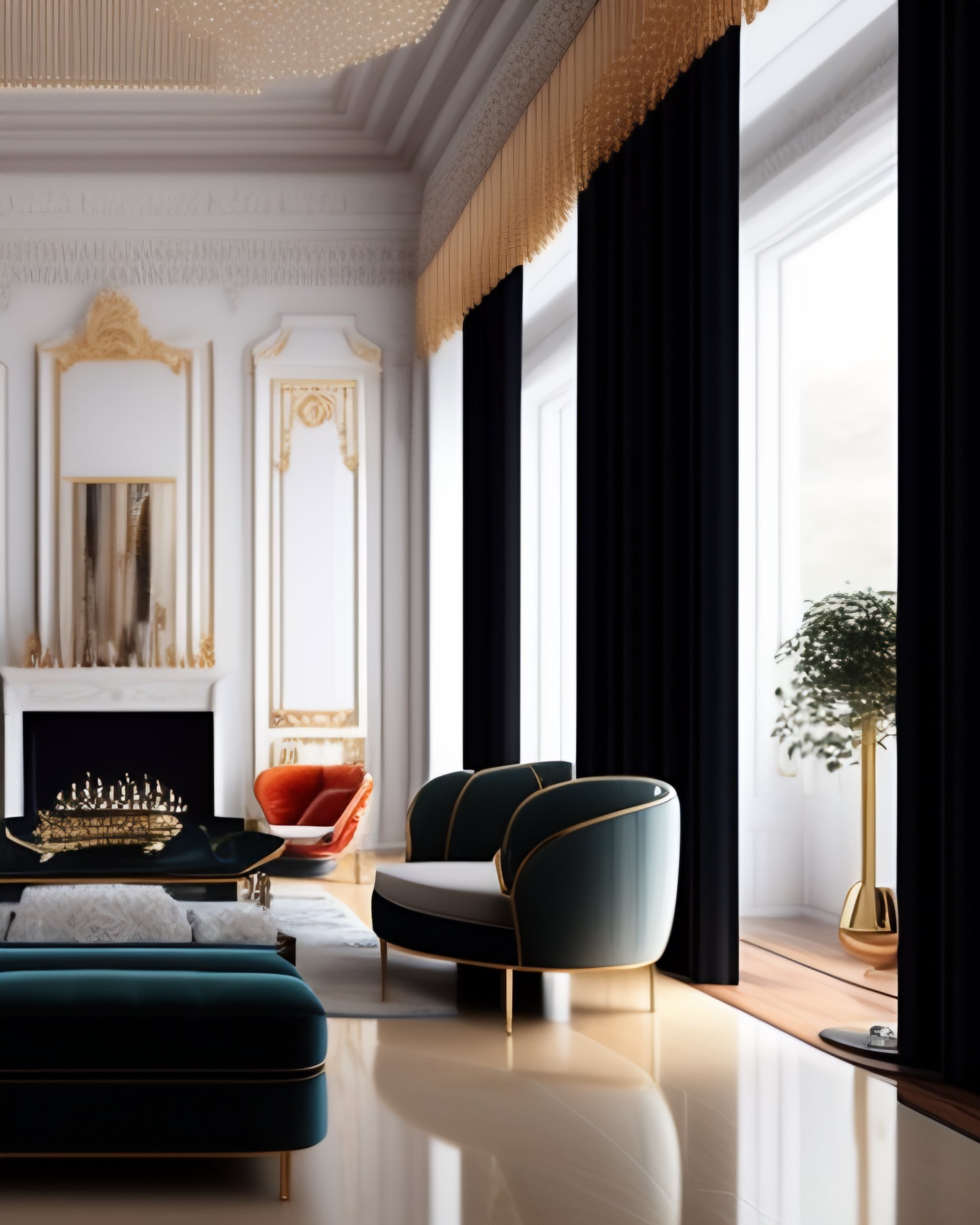 Lexica - White colour interior, drawing room