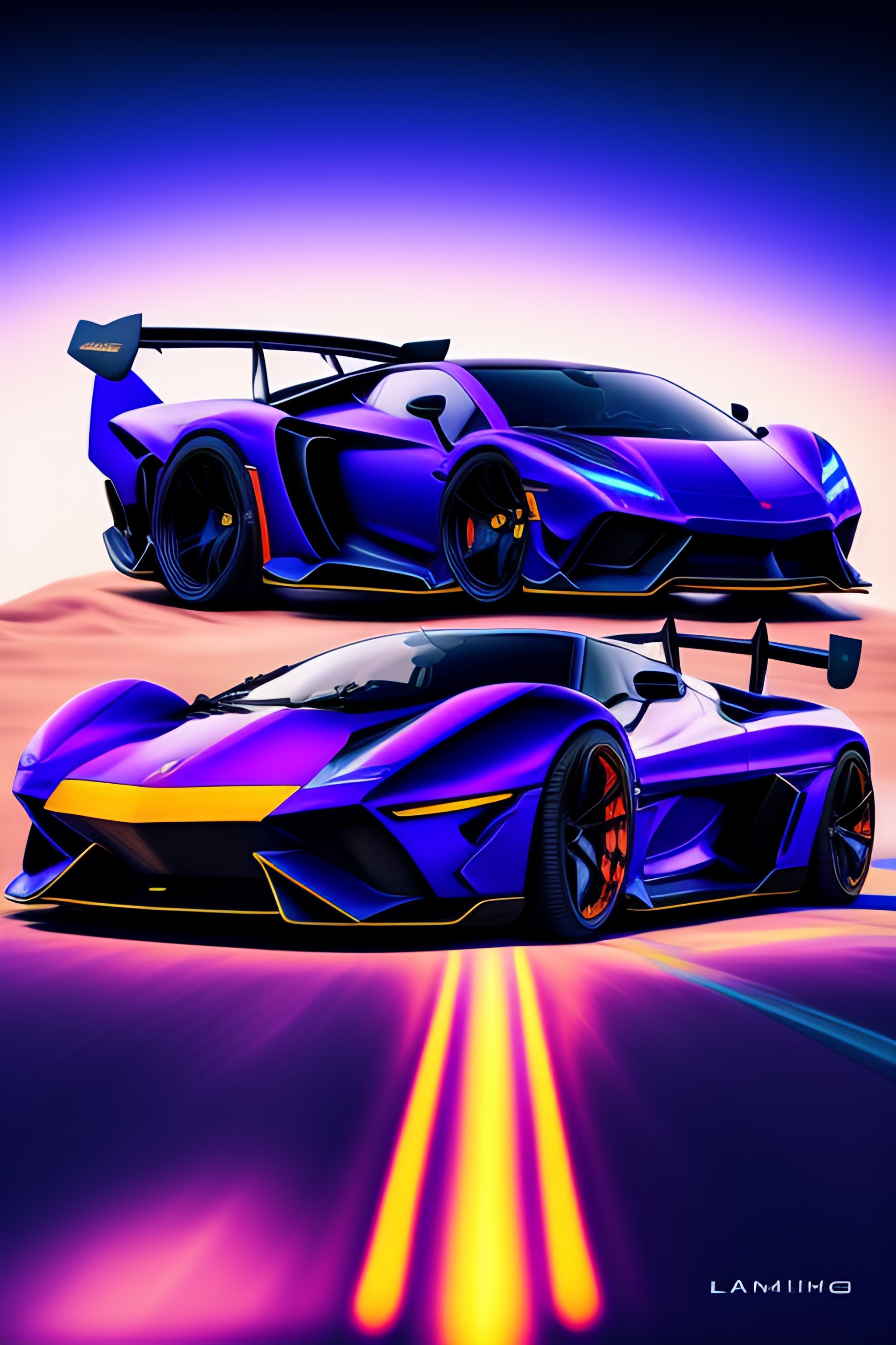 Lexica - Lamborgini navy blue,glowing,light ppurple, city flying cars ...