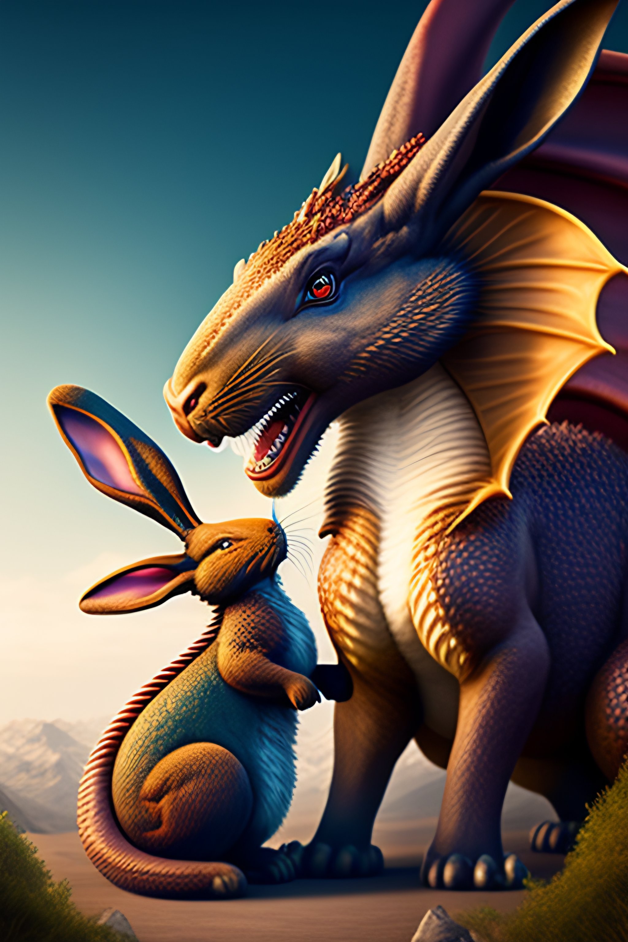 Lexica - Dragon fighting a giant rabbit