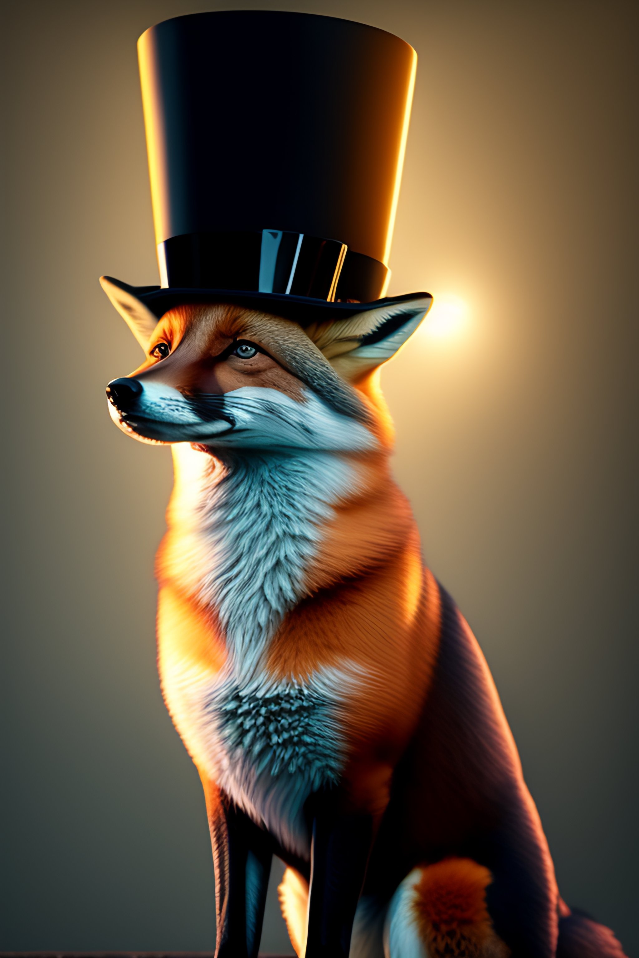 lexica-fox-wearing-a-top-hat-and-an-eye-piece-standing-tall