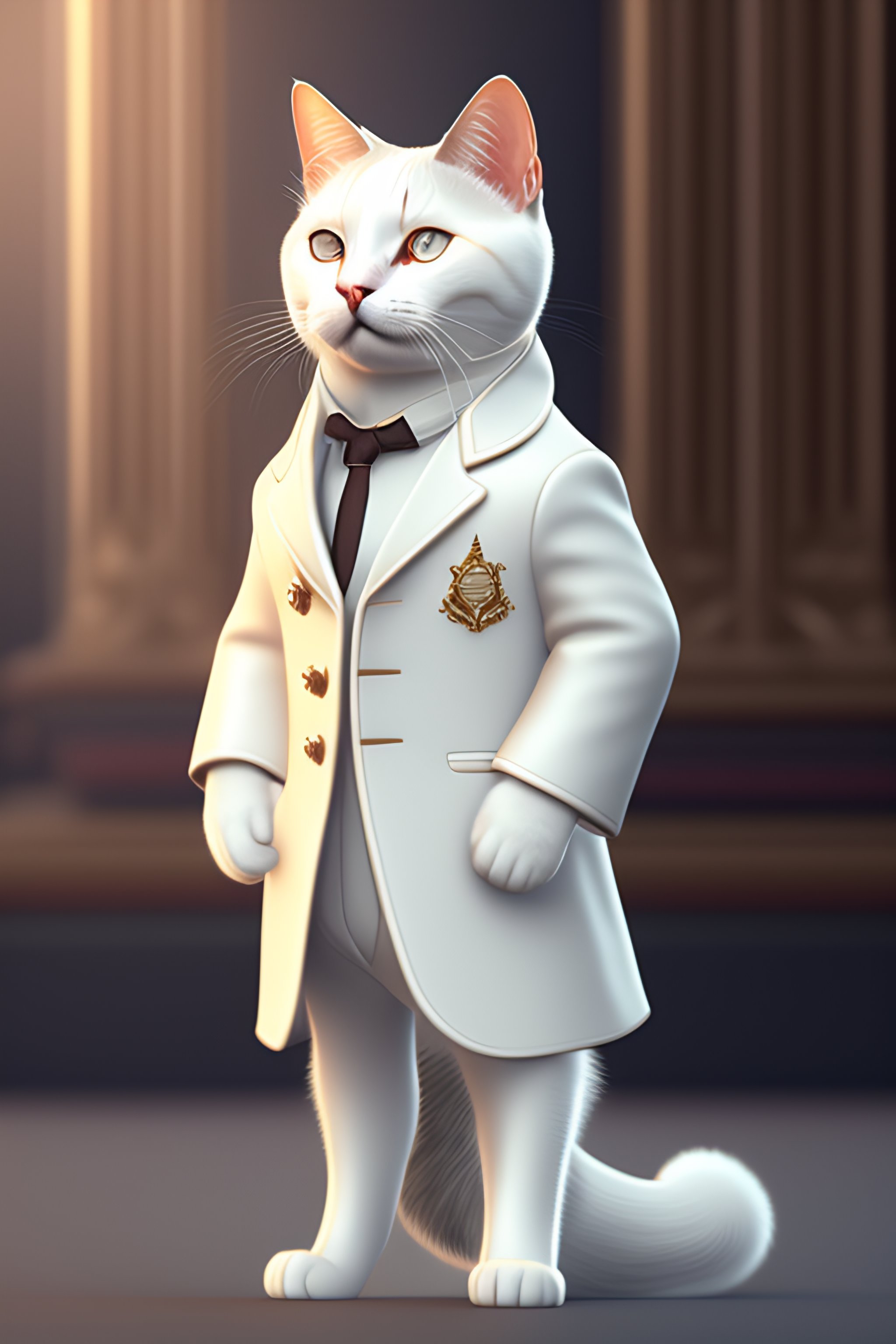 Lexica - A white cat wearing a formal overcoat, hyperrealistic, concept ...