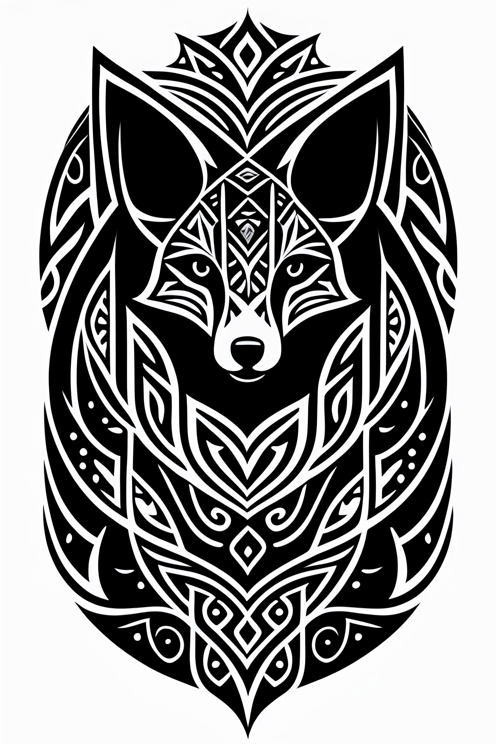 Lexica - Symmetry, one fox head and only facing front, glare, black and ...
