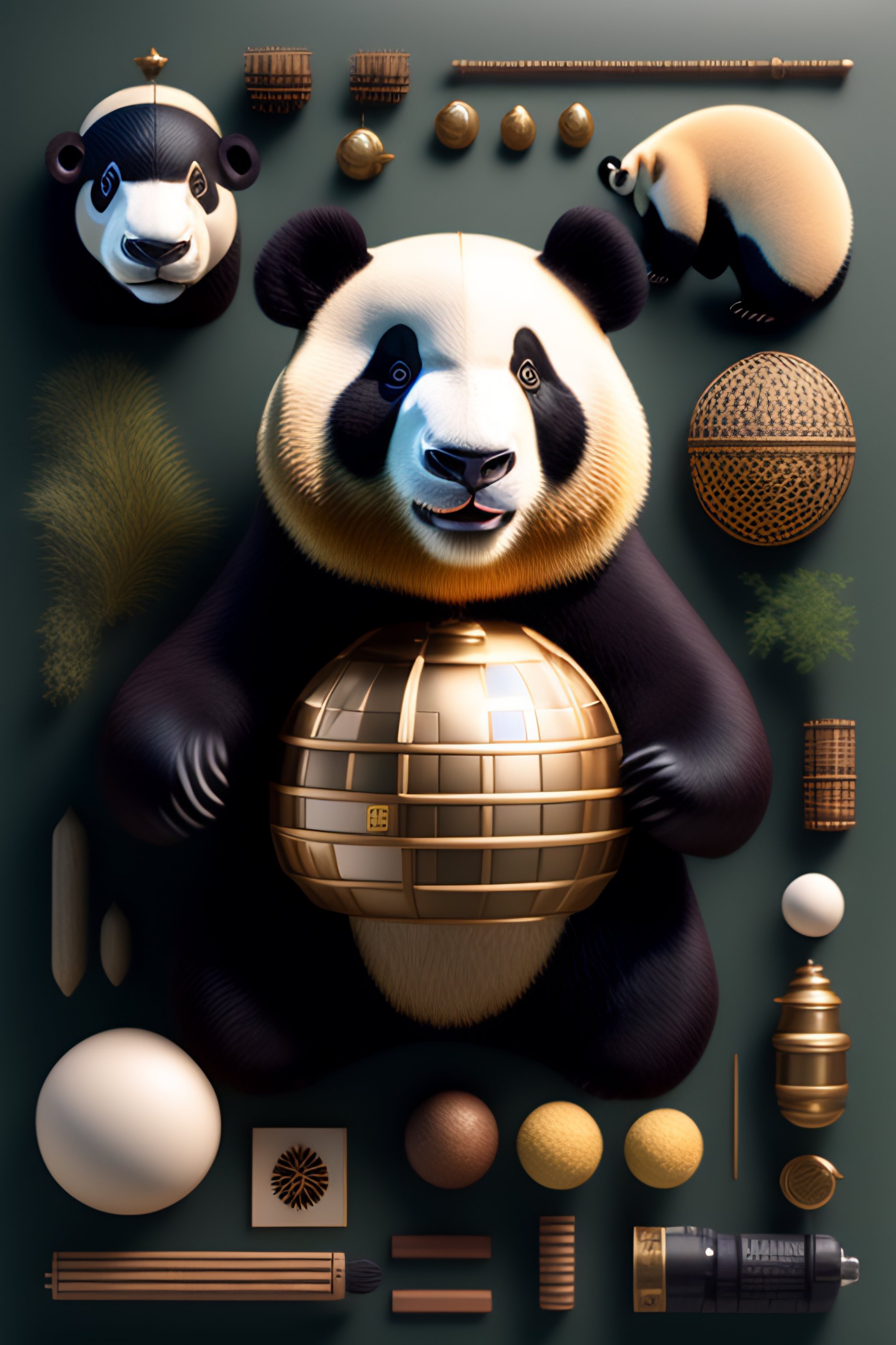 Lexica - "Panda costumes and props, knolling, knolling layout ...