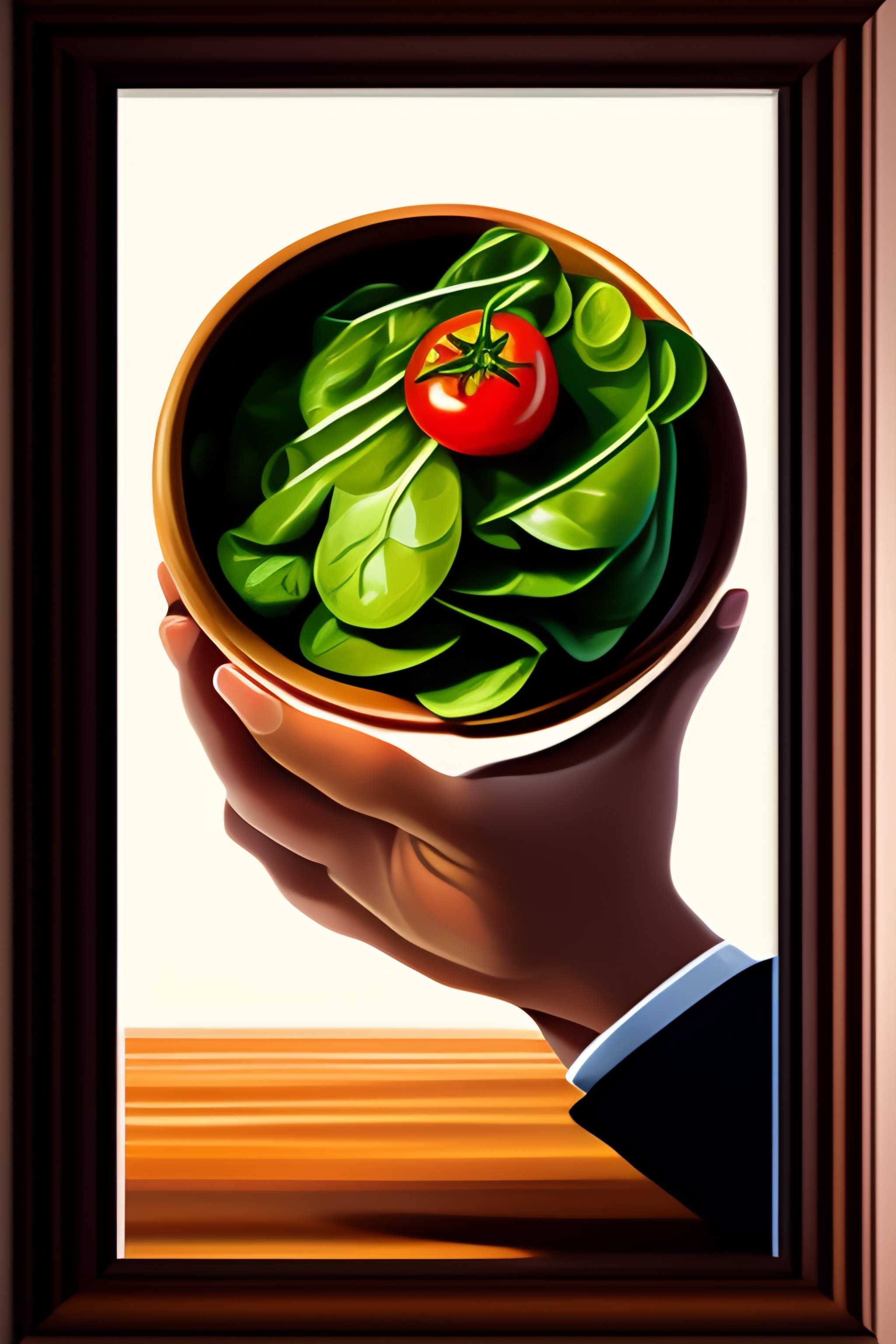 Lexica - Hand holding a salad bowl, cartoon