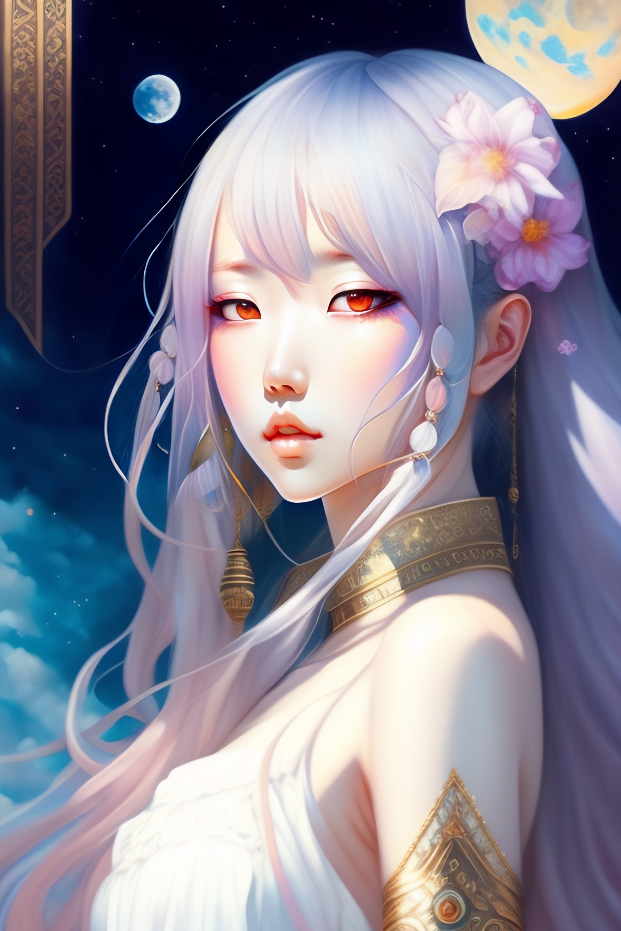 Lexica - Moon deity with harajuku fashion, art by Krenz Cushart, by ...