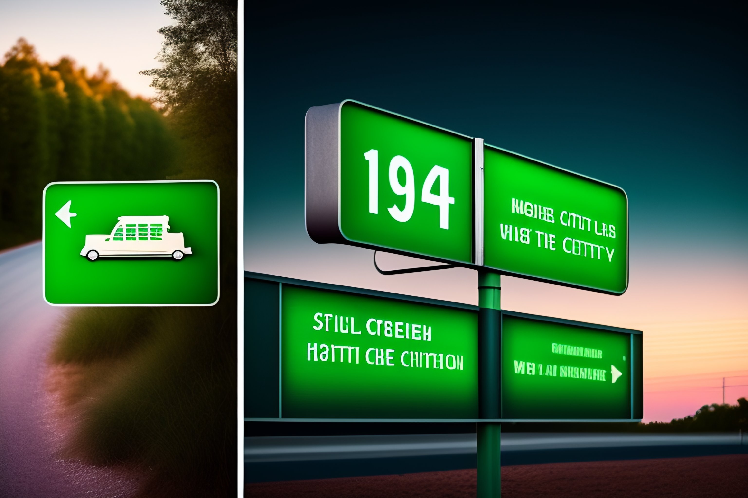 Lexica - Two green city highway signs