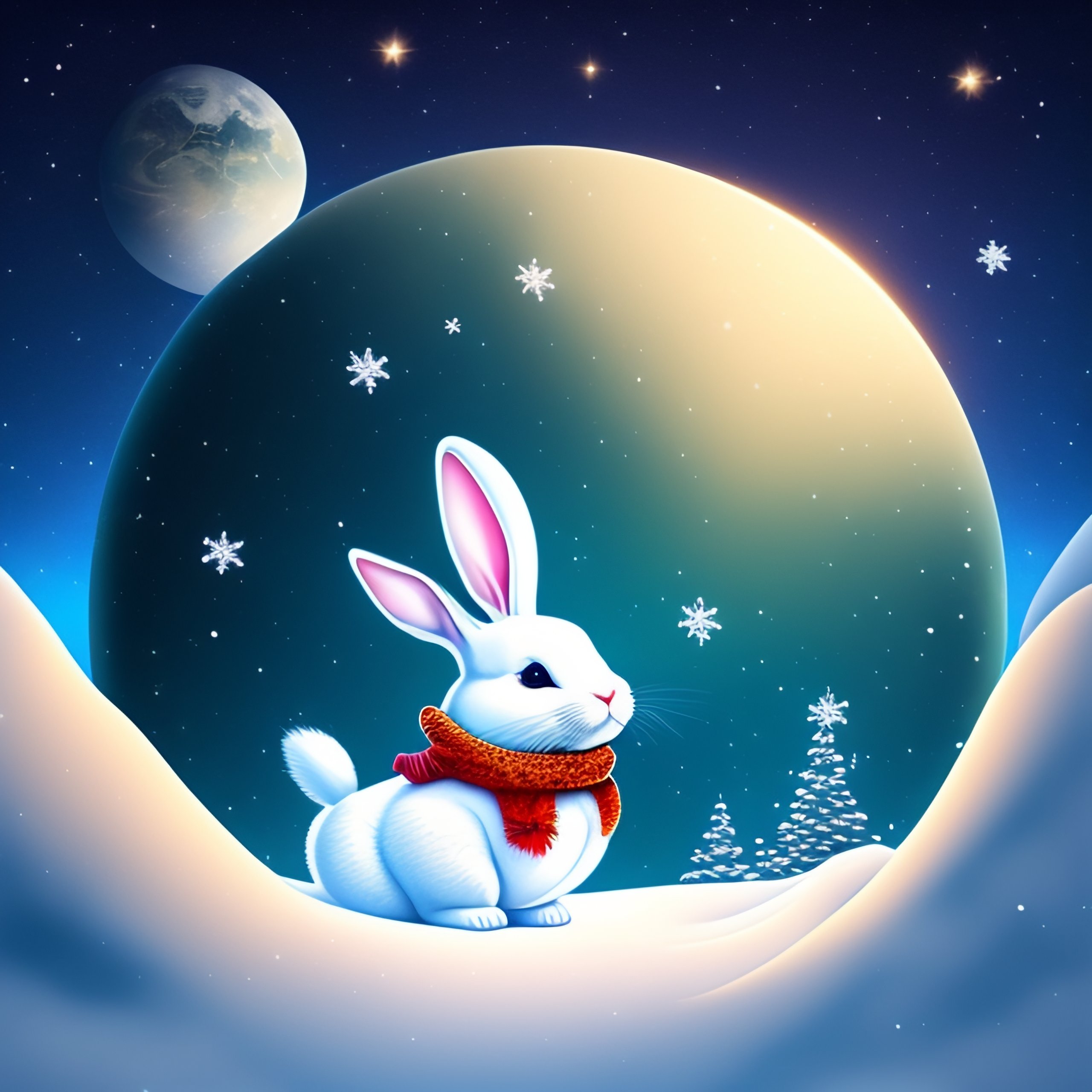Lexica - Cartoon style, on the snow, a snow-white rabbit, cool and cute ...