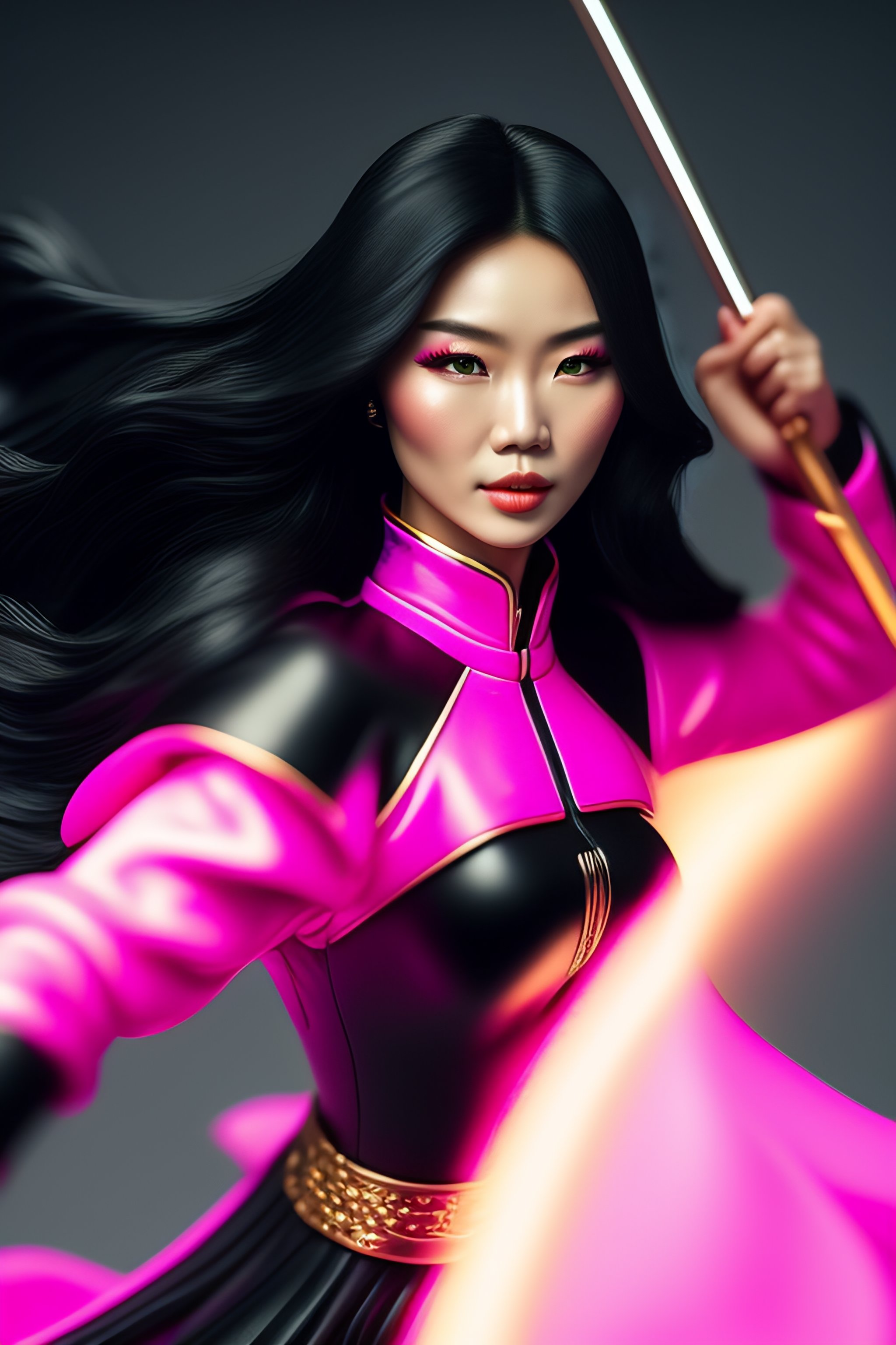 Lexica - Pretty Chinese female superhero in sleek pink coat, black ...
