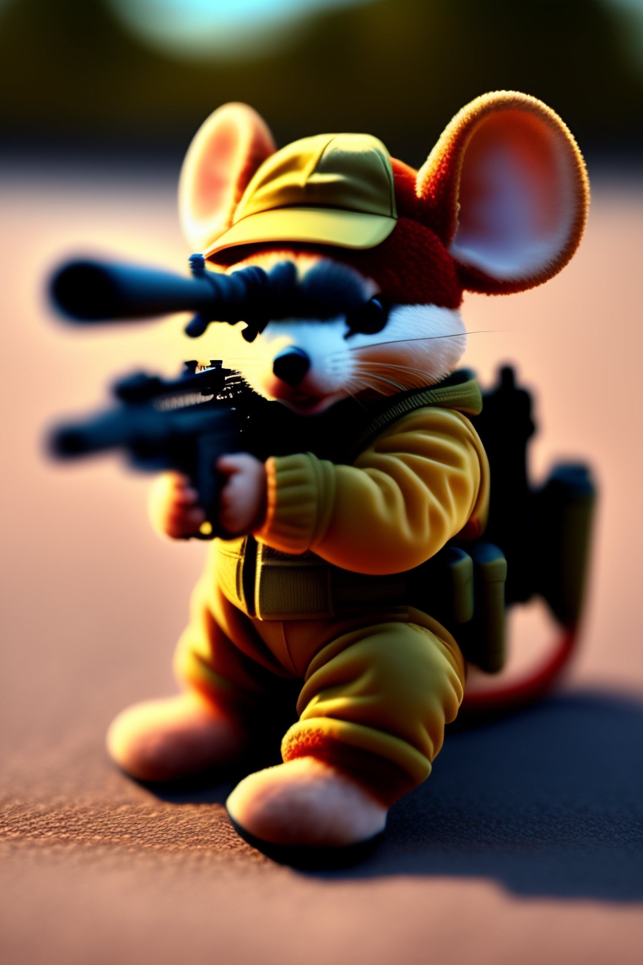 Lexica - A tiny mouse holding an AR-15 assault rifle