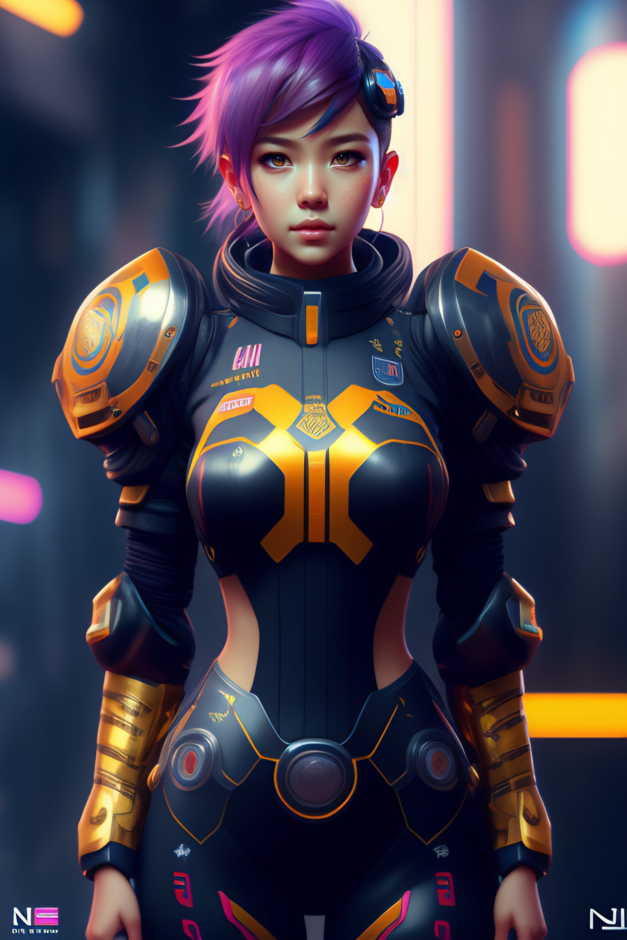 Lexica - Cute Messi Mech Punk clothes with short hair girl, battle ...