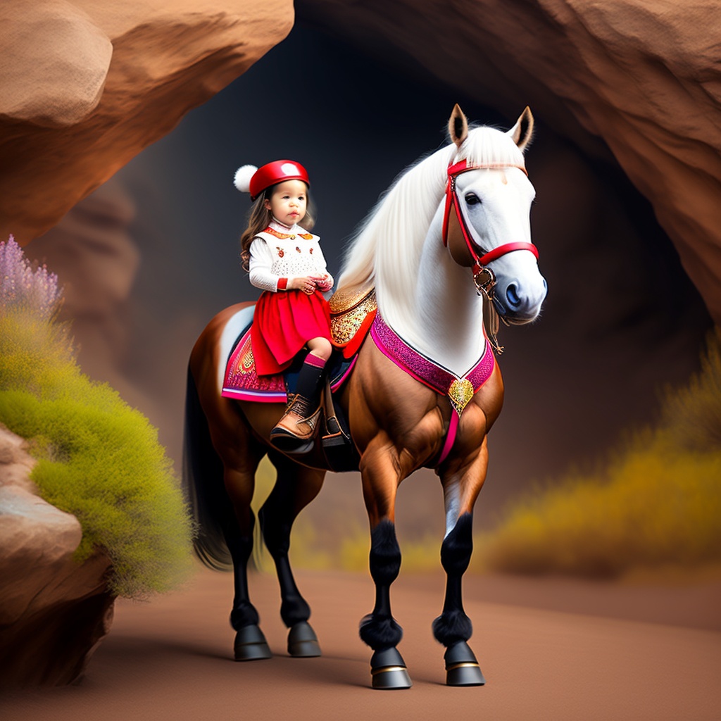 Lexica - A little girl in a horse rider costume , standing in front of ...