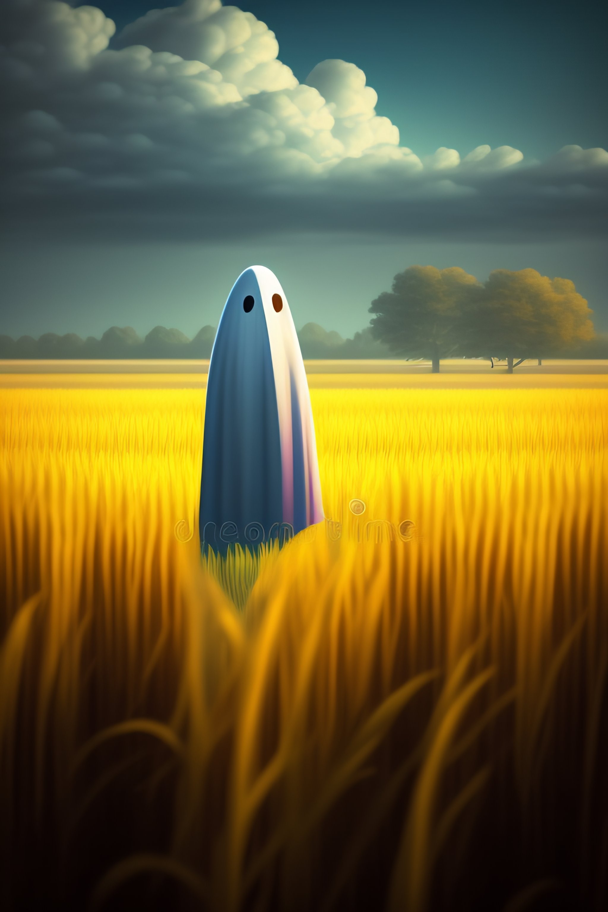Lexica - Stylized 2d illustration of ghost standing on a corn field