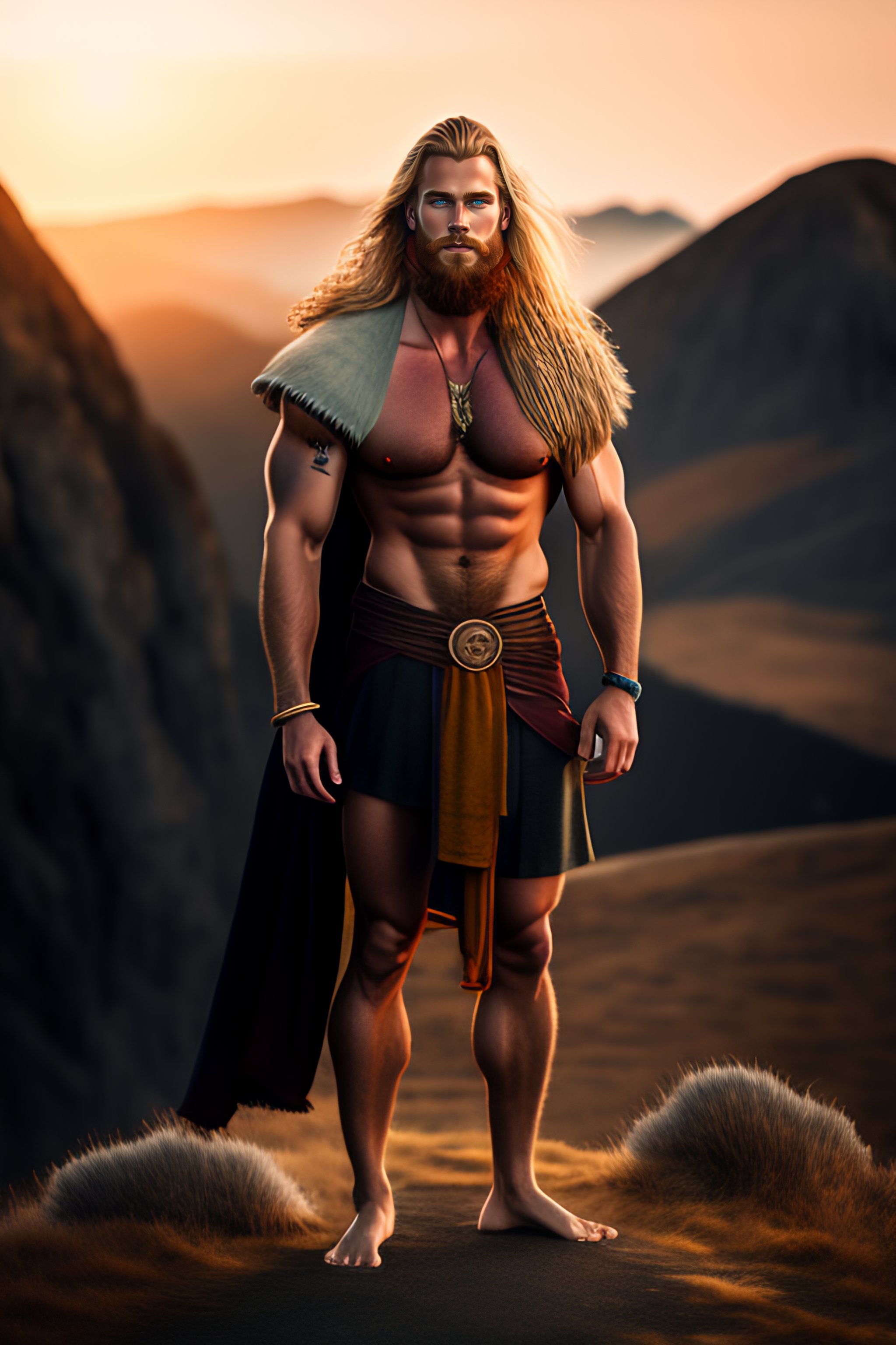 Lexica - Handsome viking hunk, blond, long hair, beard, looking at ...