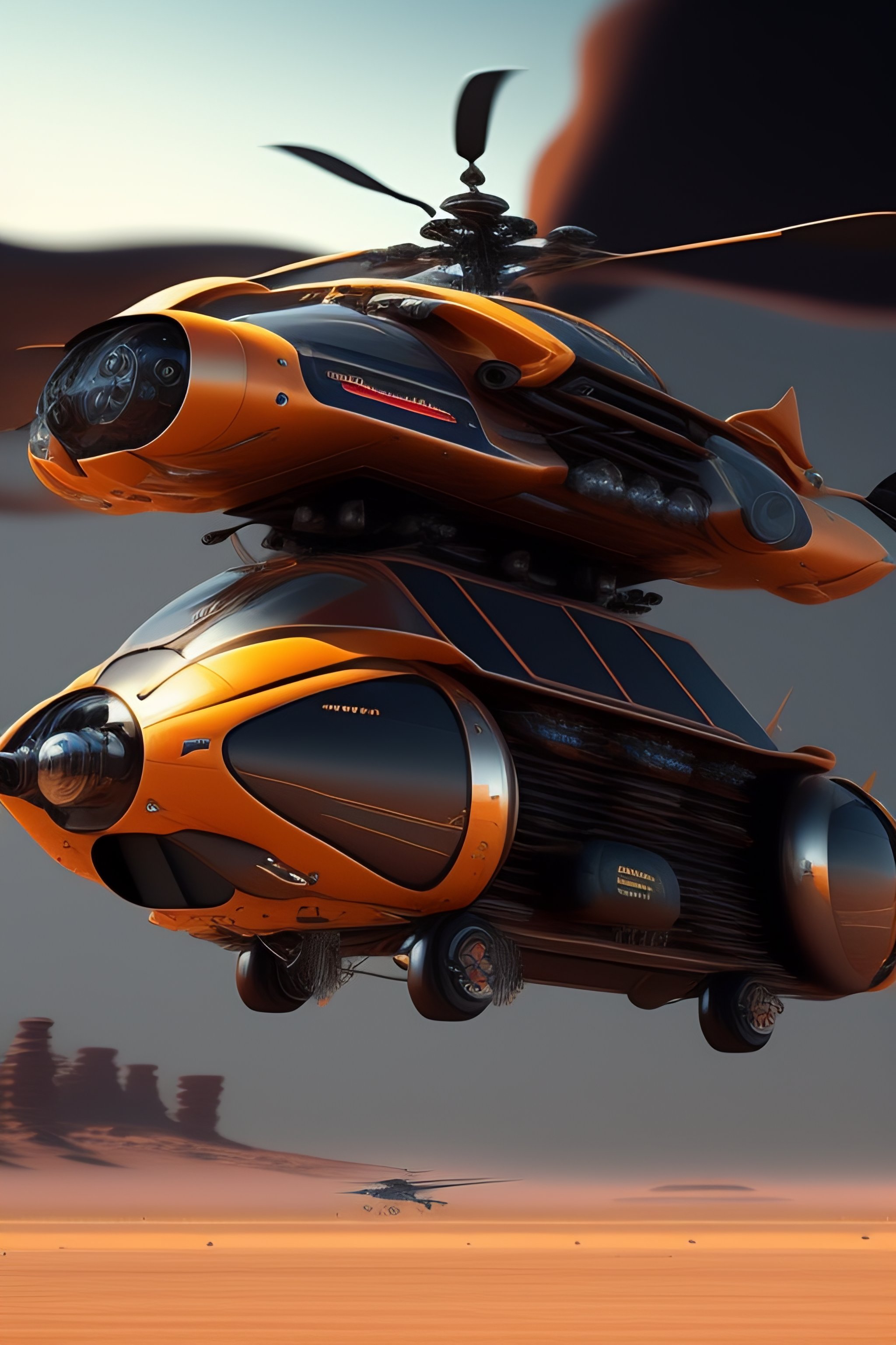 Lexica - Cyberpunk flying helicopter flying through the desert in ty ...