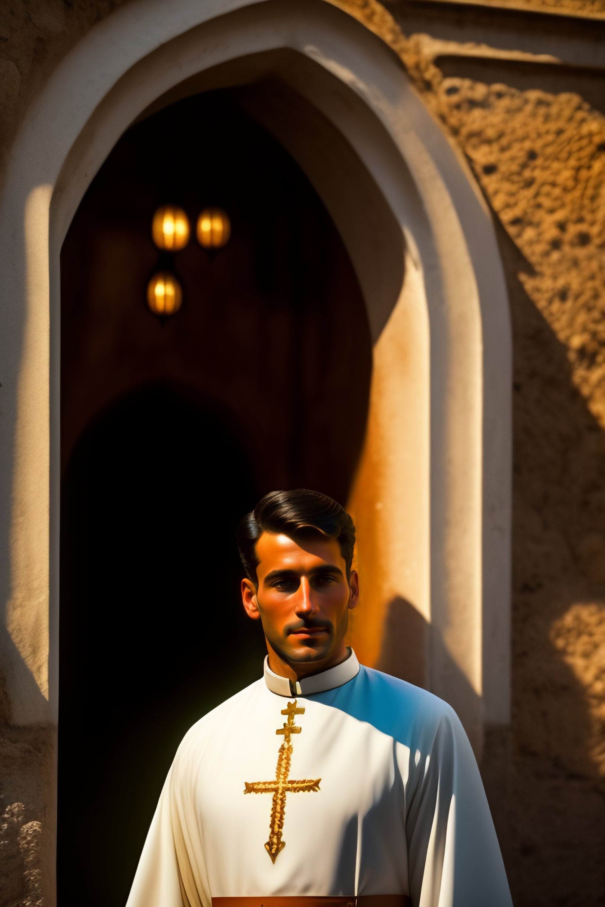 Lexica - Italian priest with short brown hair. Calm. With compassionate ...