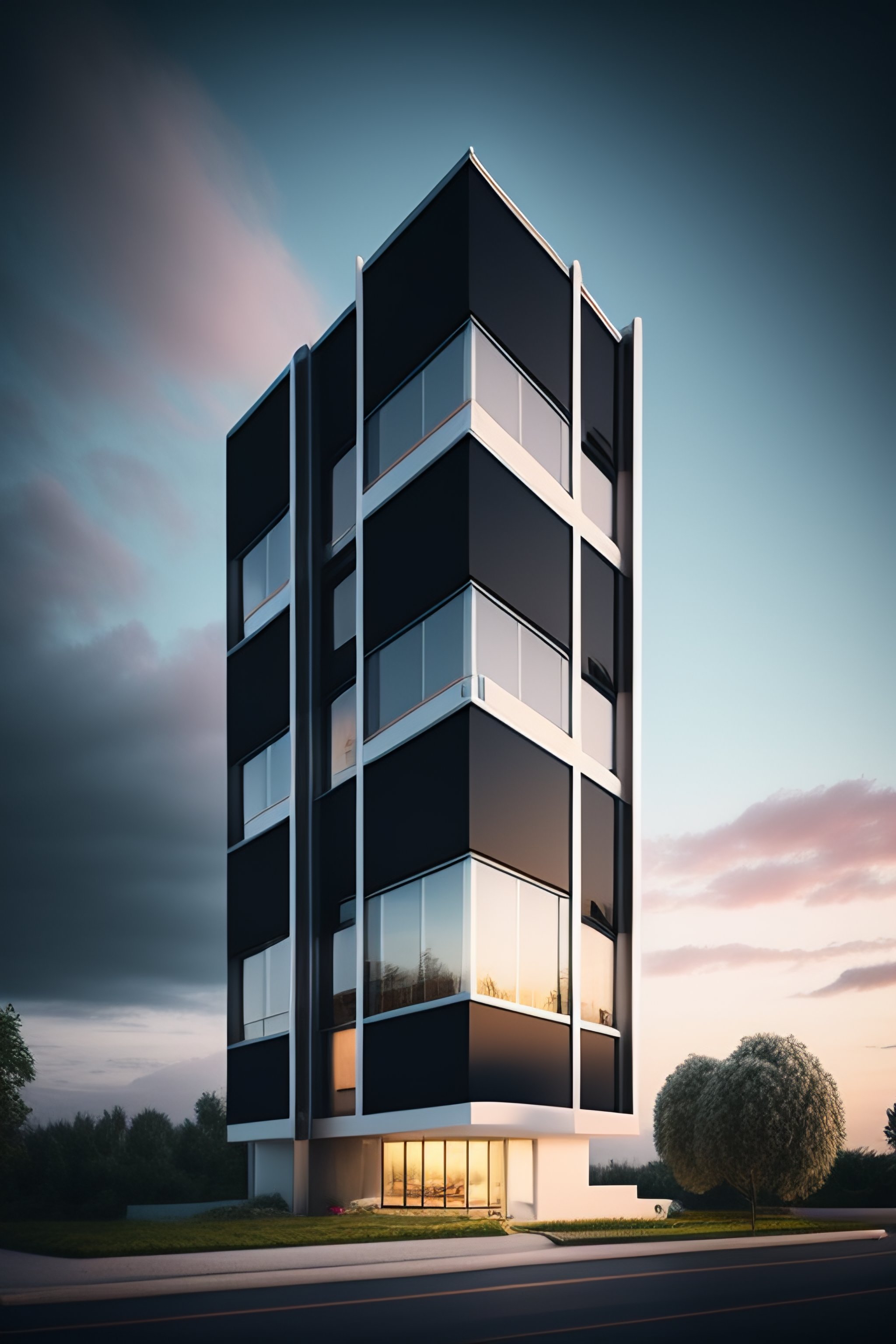 Lexica - Image of a three floor modern building, realistic, photography ...