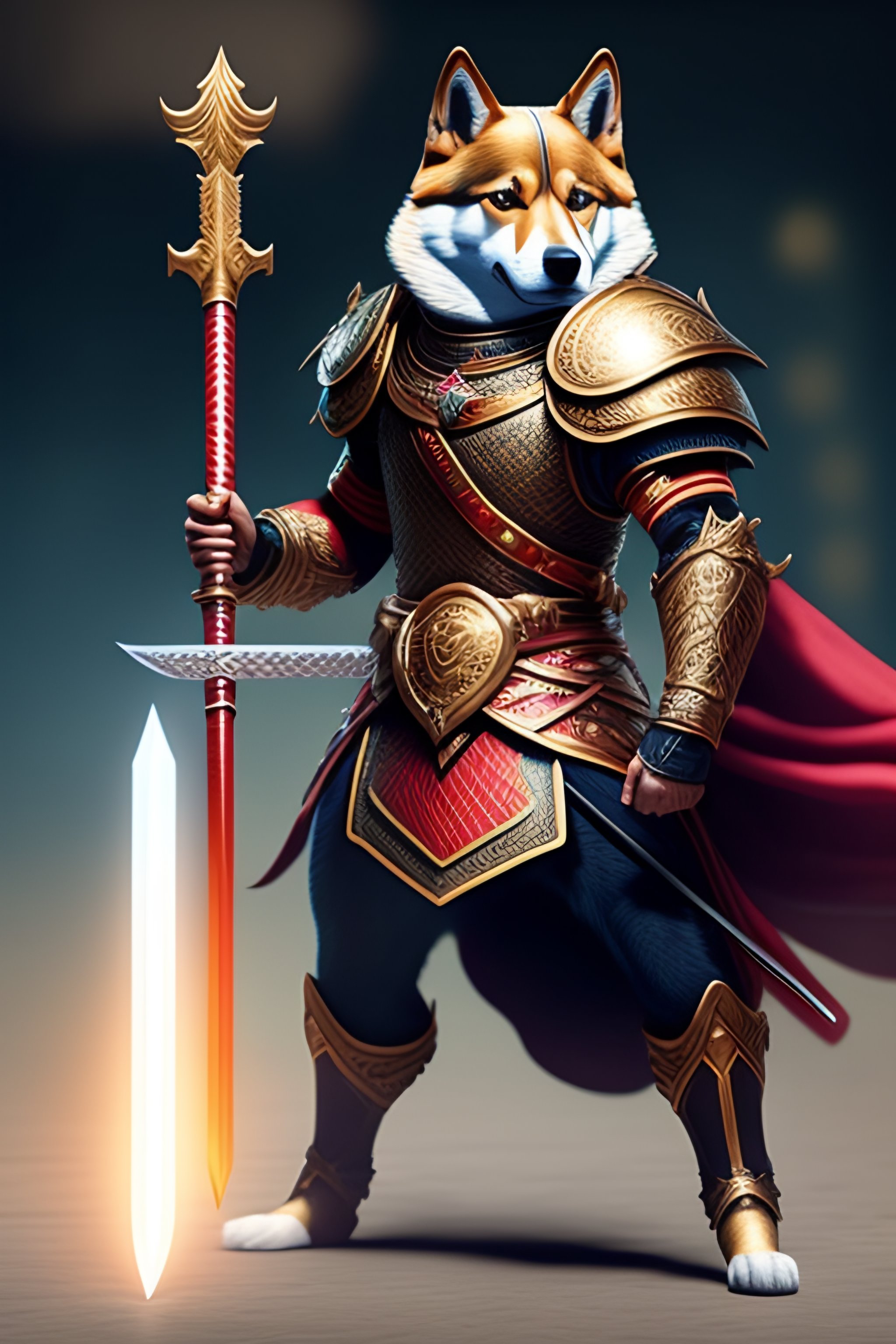 Lexica - A Doge Warrior holding a magic sword.