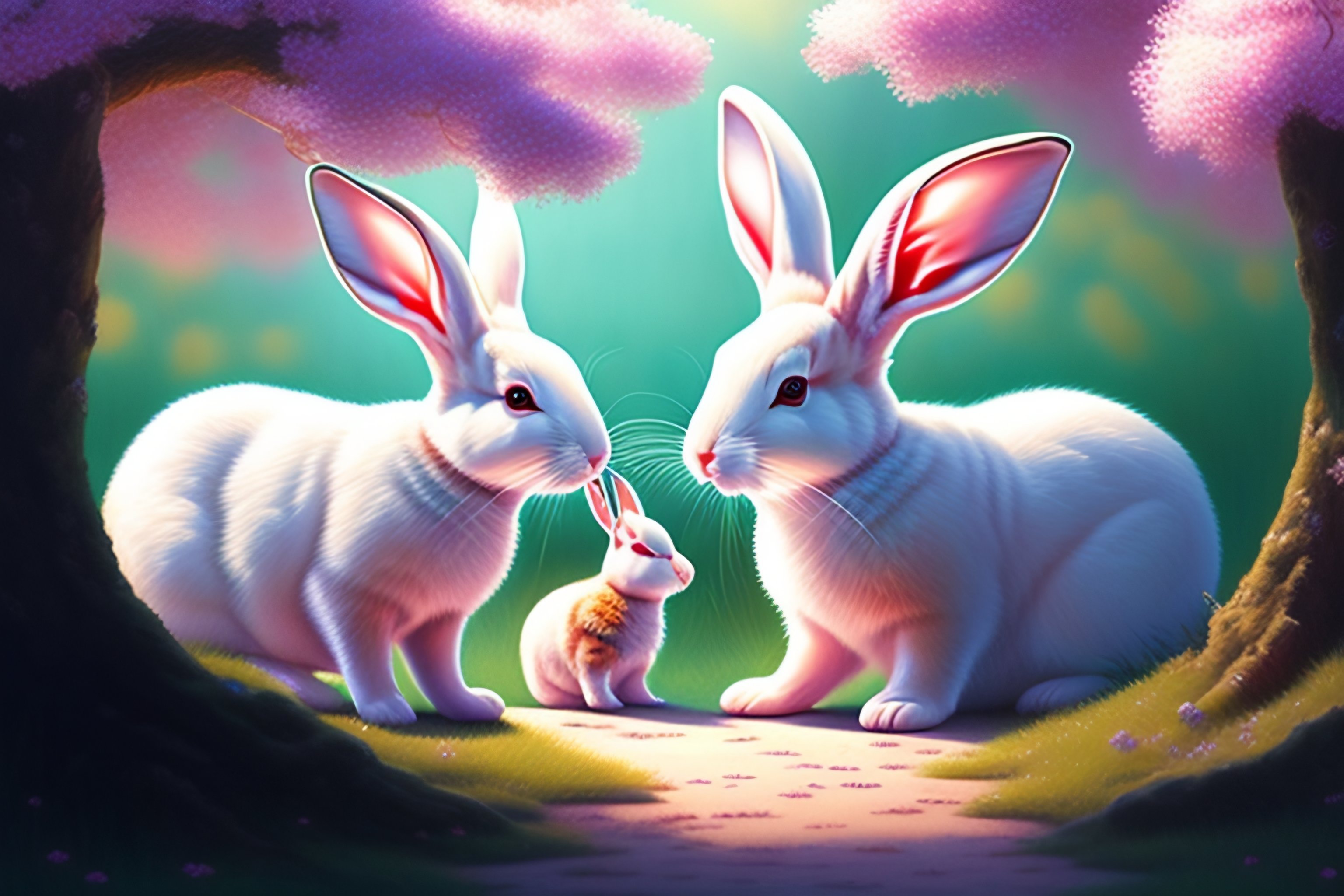 Lexica - Ink on paper portrait of two white bunnies, super realistic ...