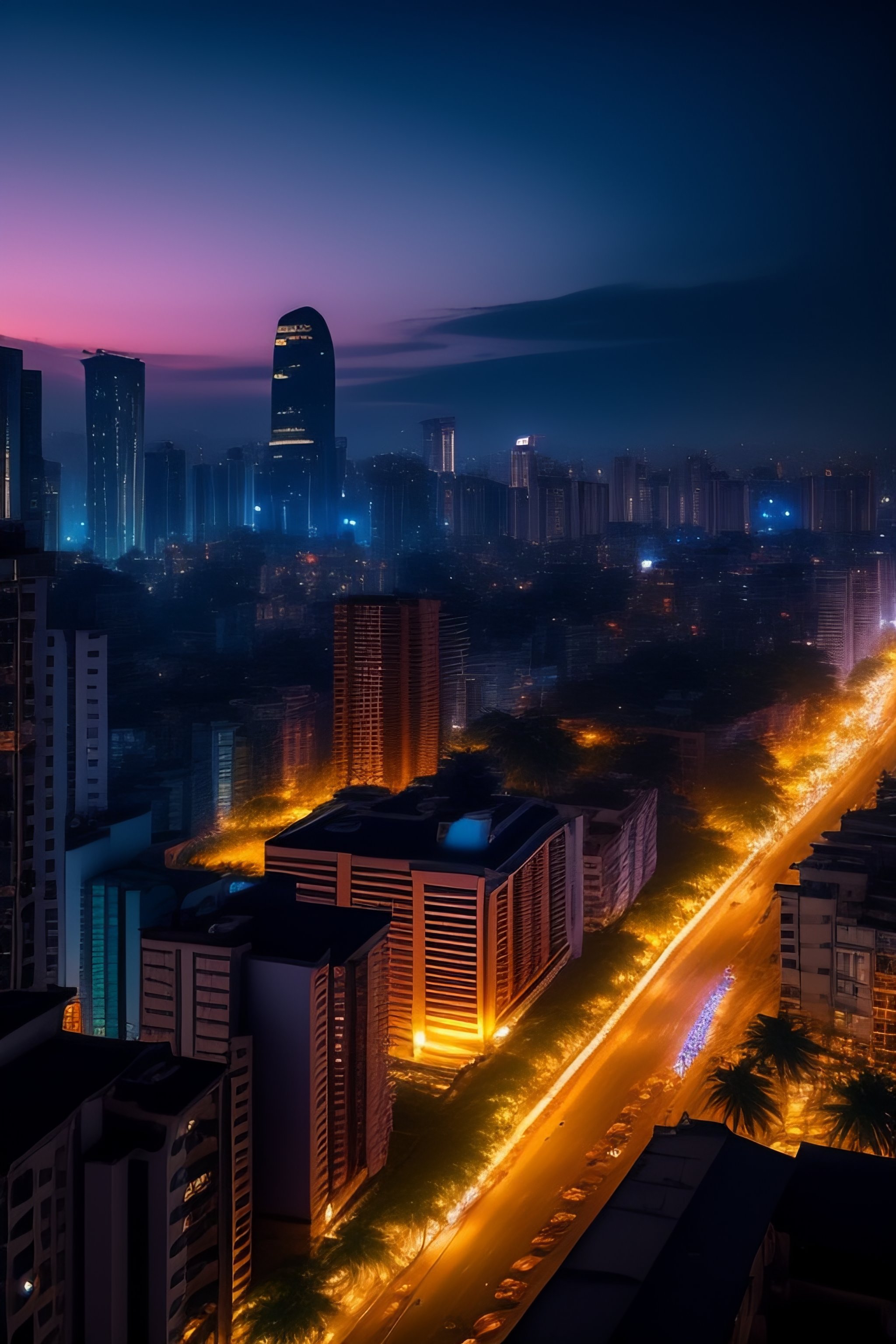Lexica - Beautiful overhead sight of a Lower Parel during a real night ...