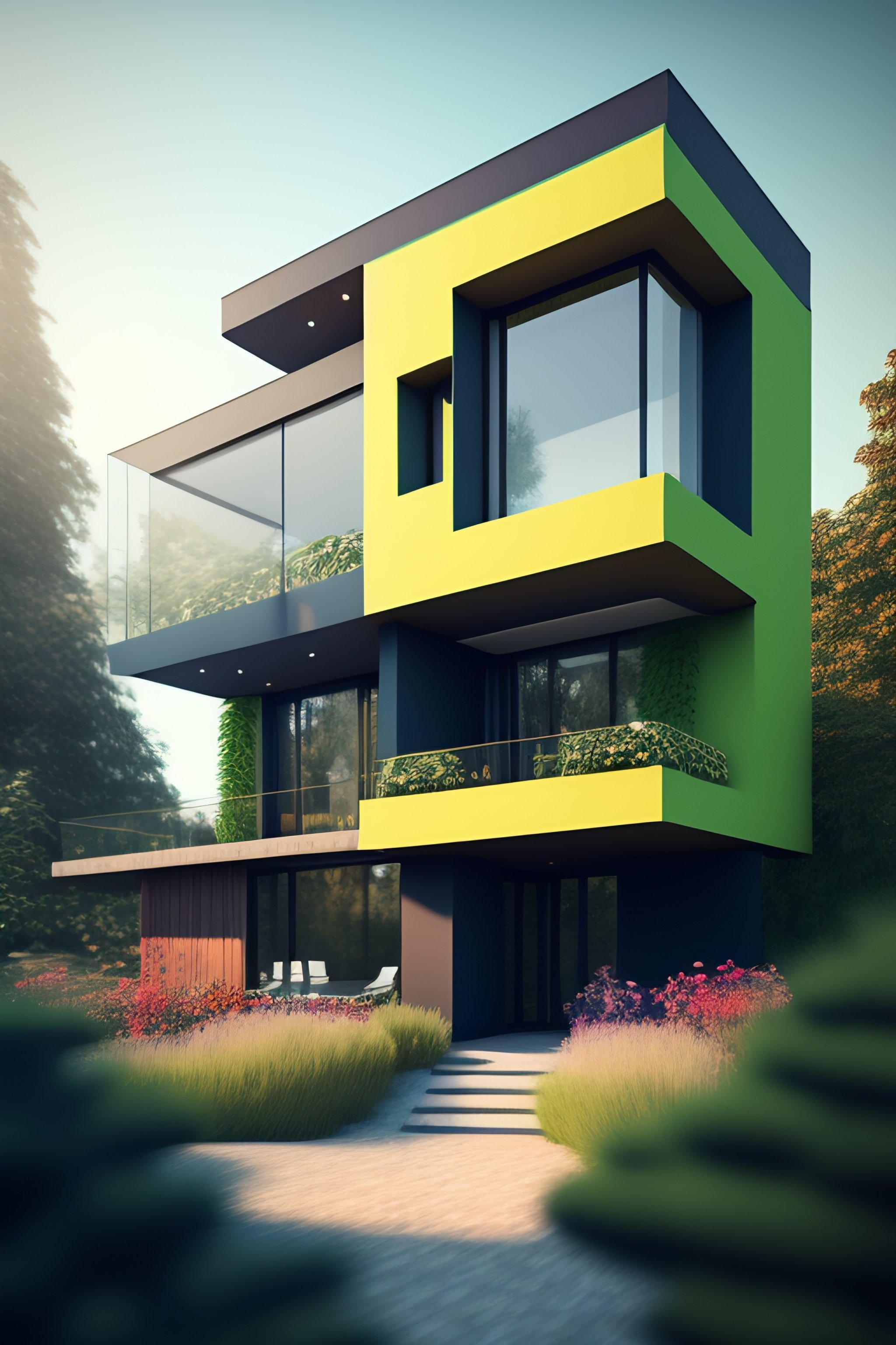 Lexica - Surreal modern house, lots of greenery and flowers, 8k render