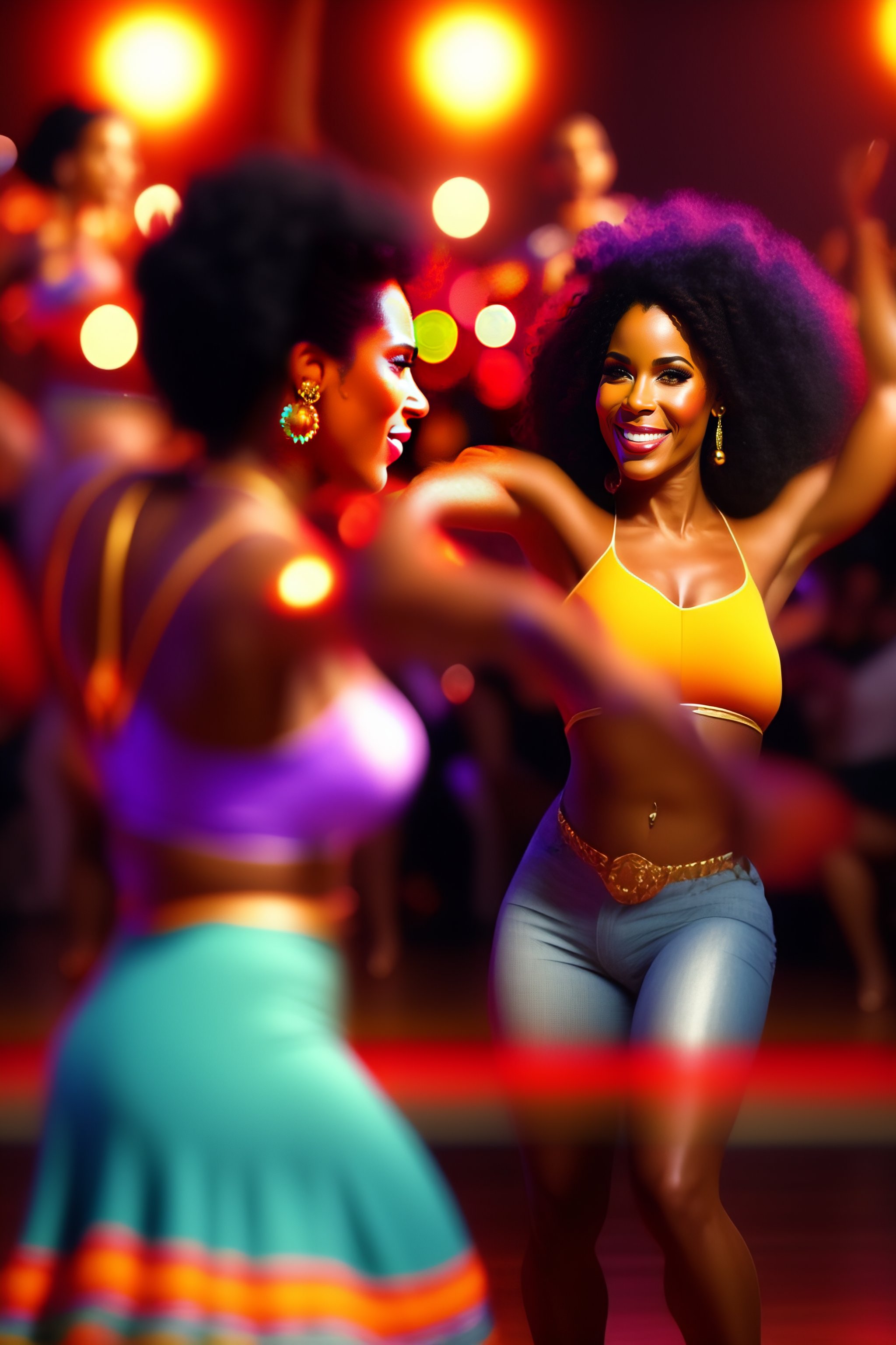 Lexica - Latin Women and men dancing afrocuban dance over a room, pixar style realistic render hd