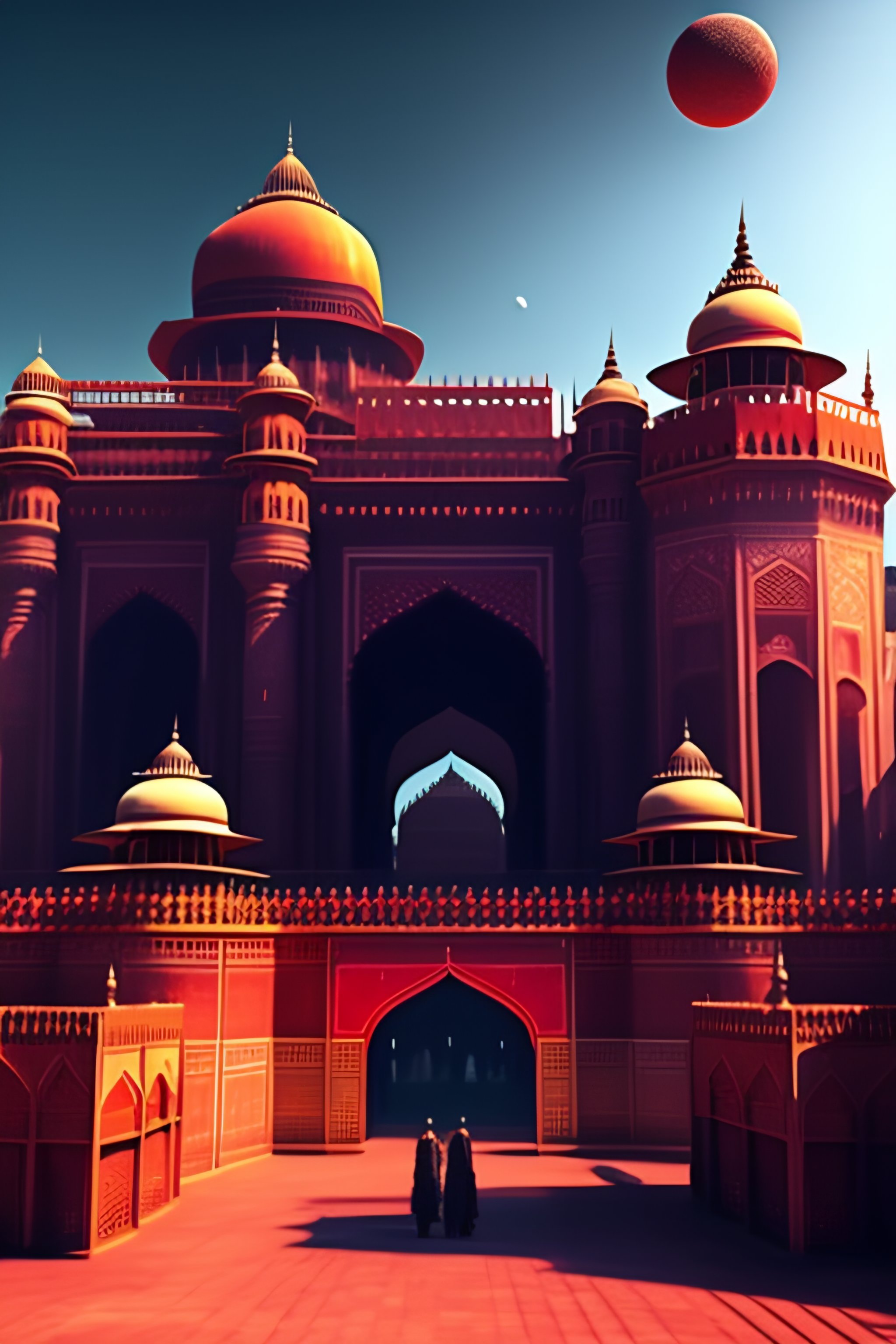 Lexica - A futuristic, fantasy inspired Red Fort in Old Delhi, wide ...
