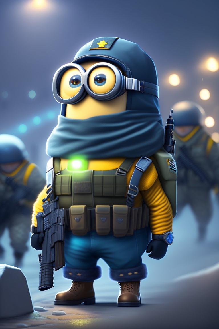 Lexica - A minion at the frontlines in the army at night with his ...
