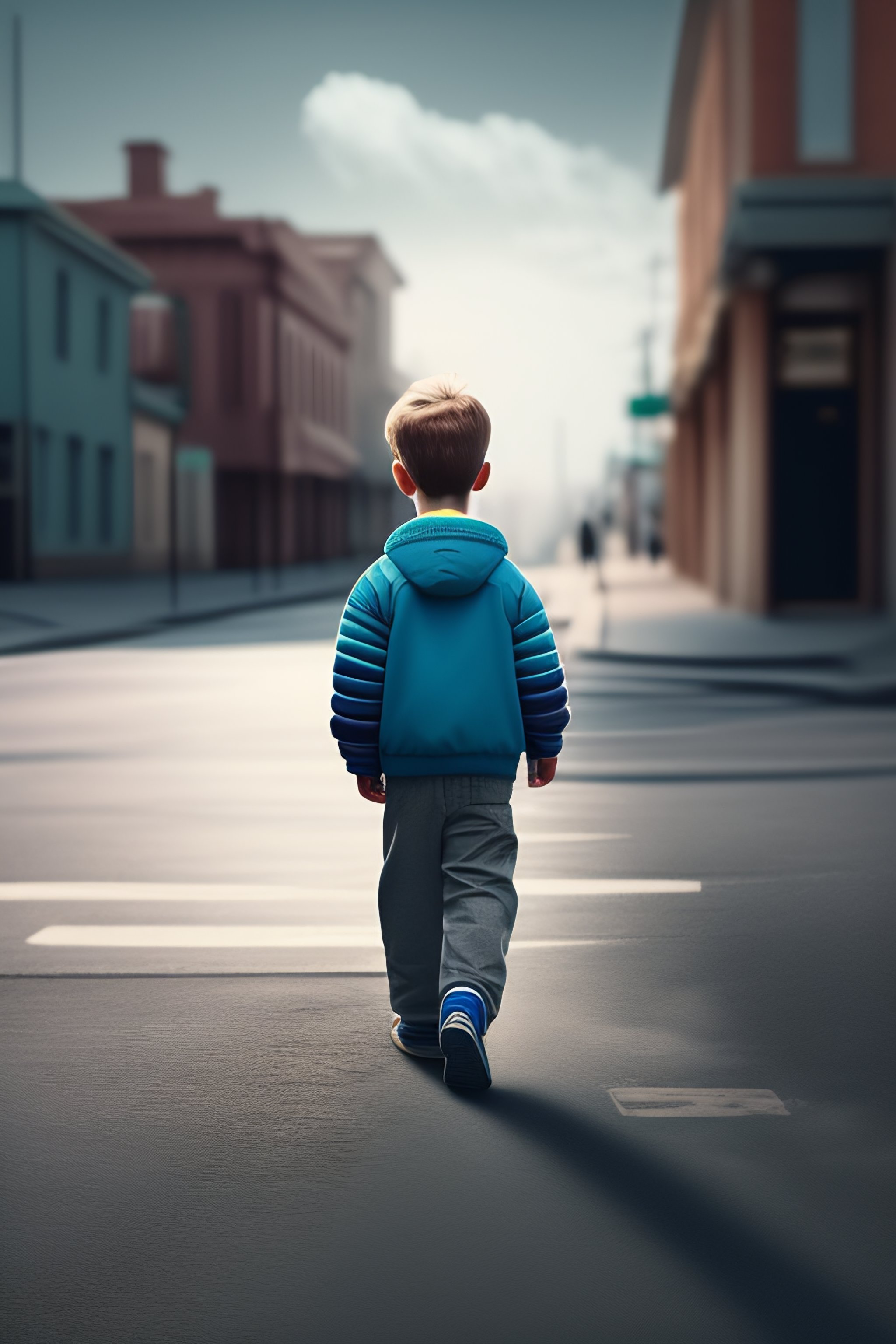 Lexica - A young boy walking with his imaginary friend through the town ...
