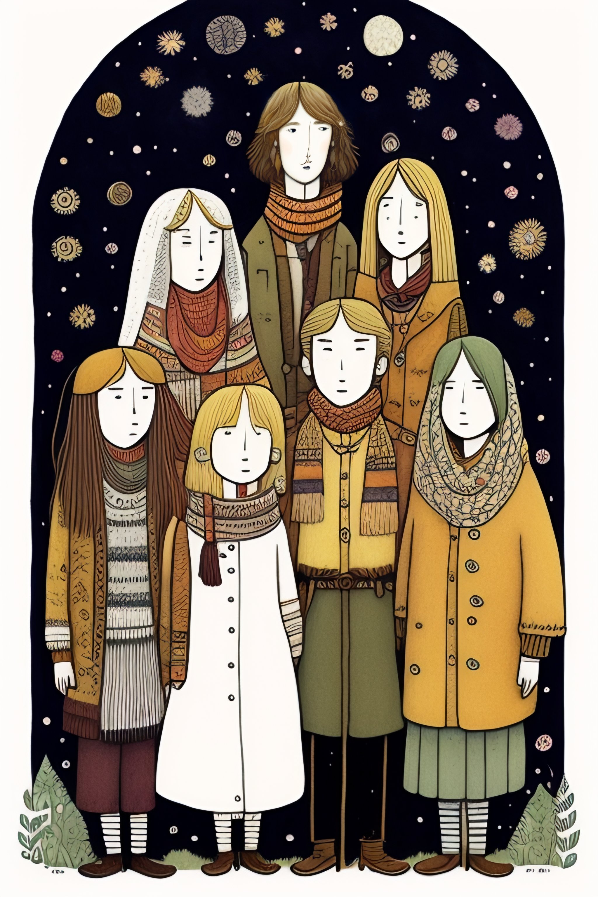 Lexica - An illustration by Mattias Adolfsson of 6 people, 3 man and 3 ...