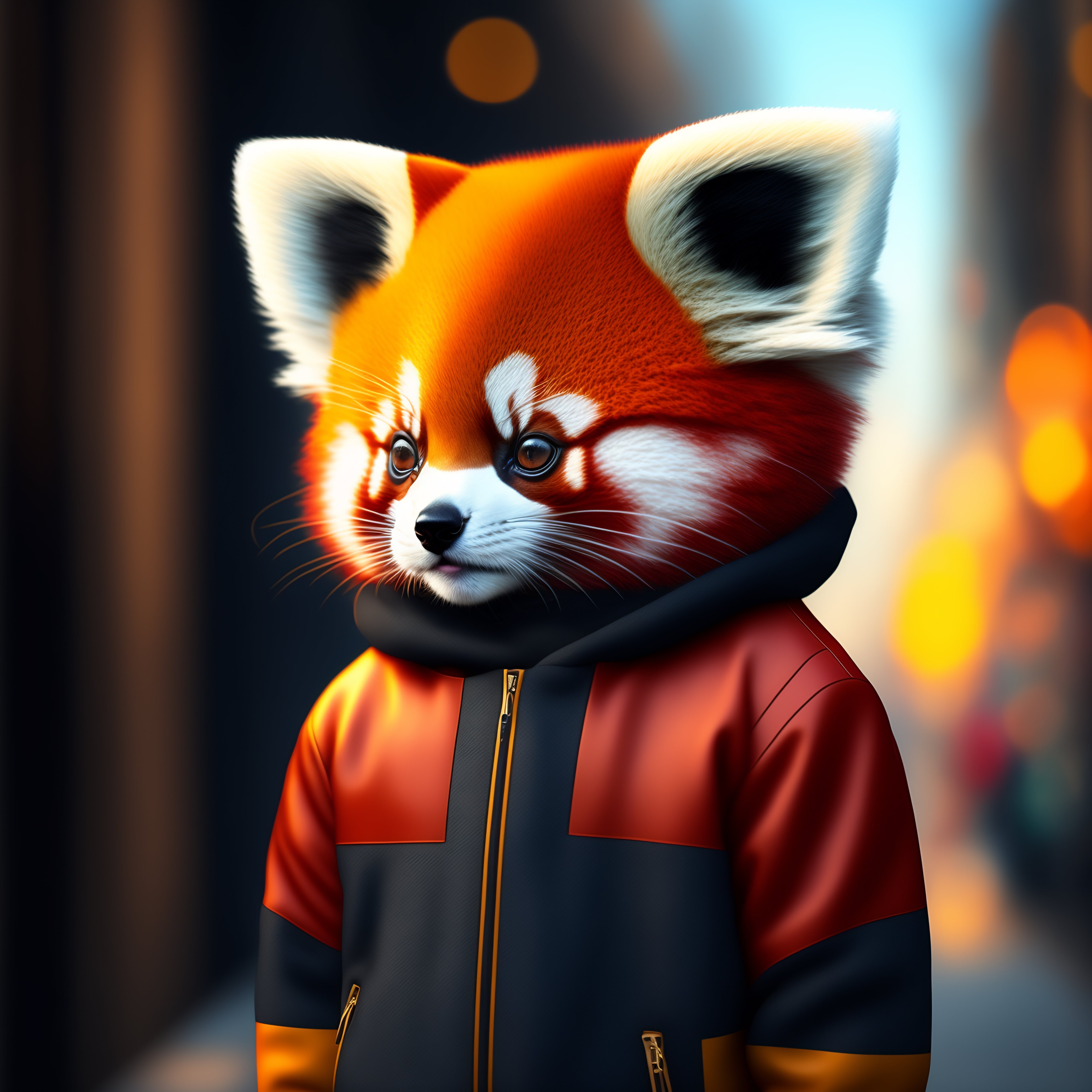 Lexica - Cute small humanoid cat red panda, , wearing urban street clothes
